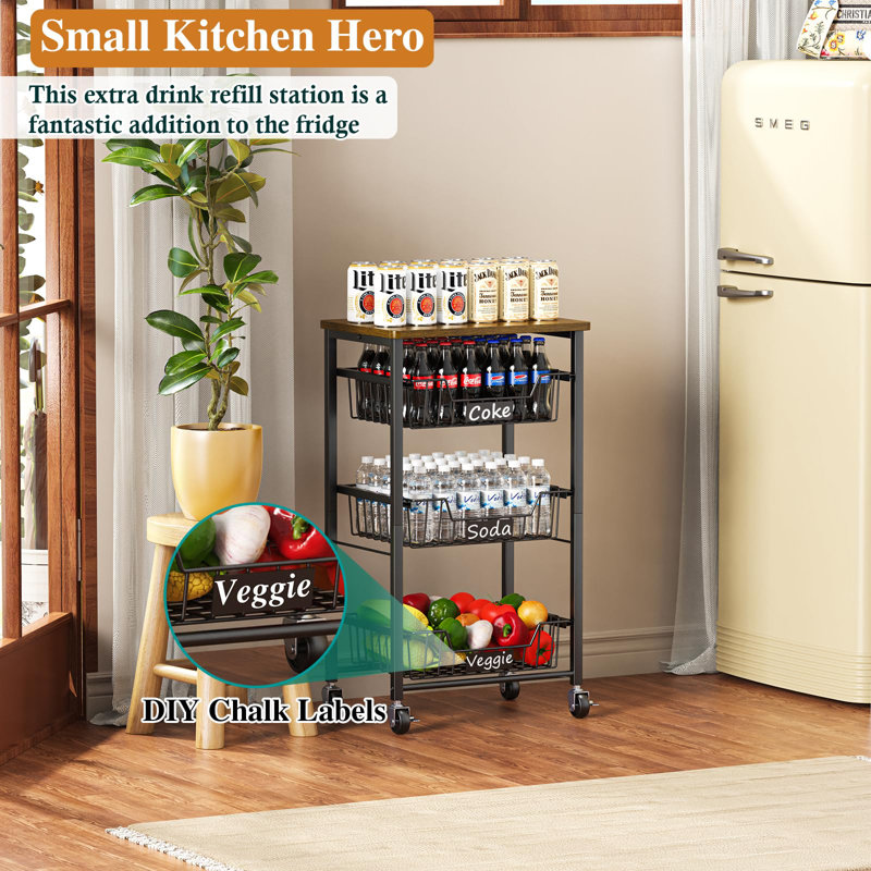 17 Stories 4-Tier Metal Kitchen Storage Cart on Wheels with Pull-Out ...