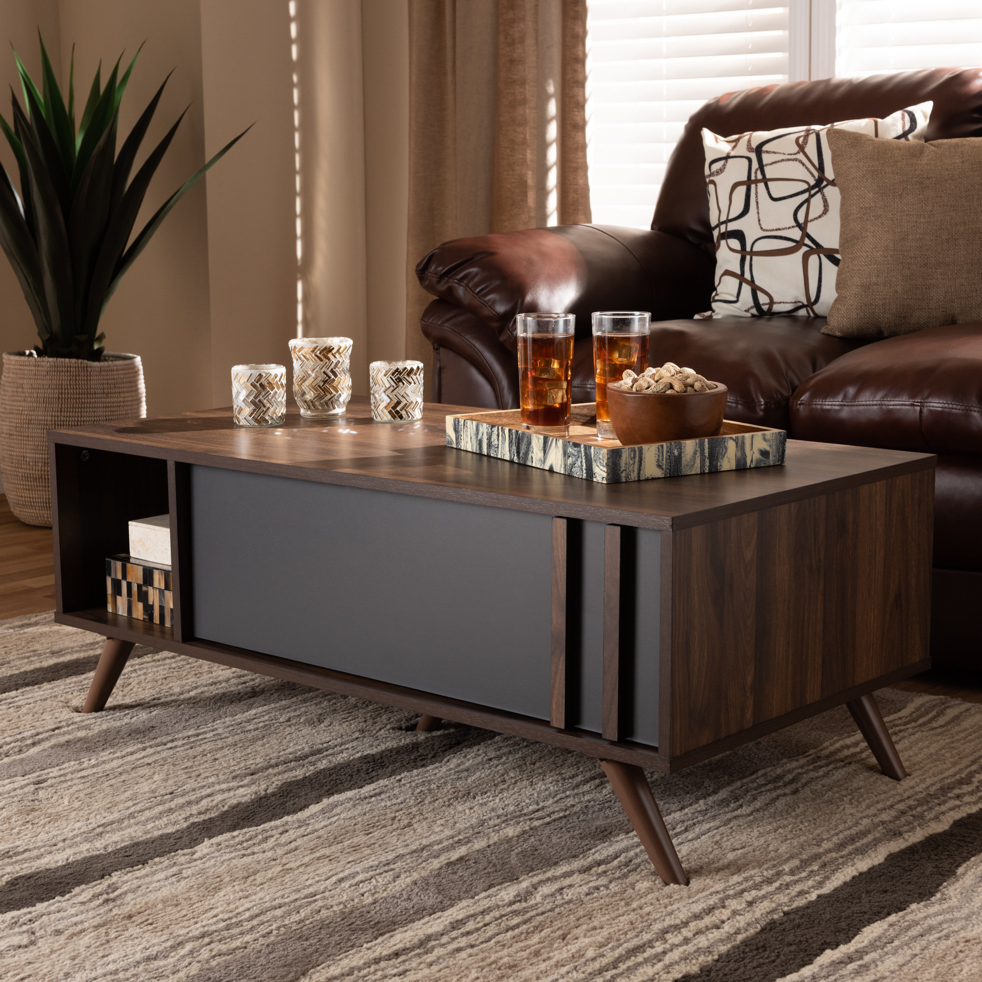 Mercury Row Milbrandt Modern and Contemporary Two-Tone Gray and Walnut ...