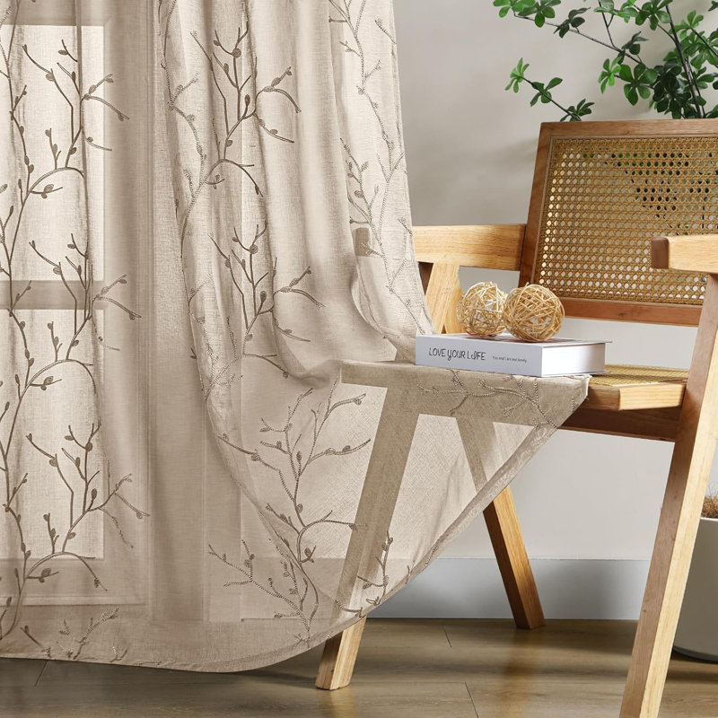 Red Barrel Studio® Embroidered Branch Pattern Sheer Curtains | Wayfair