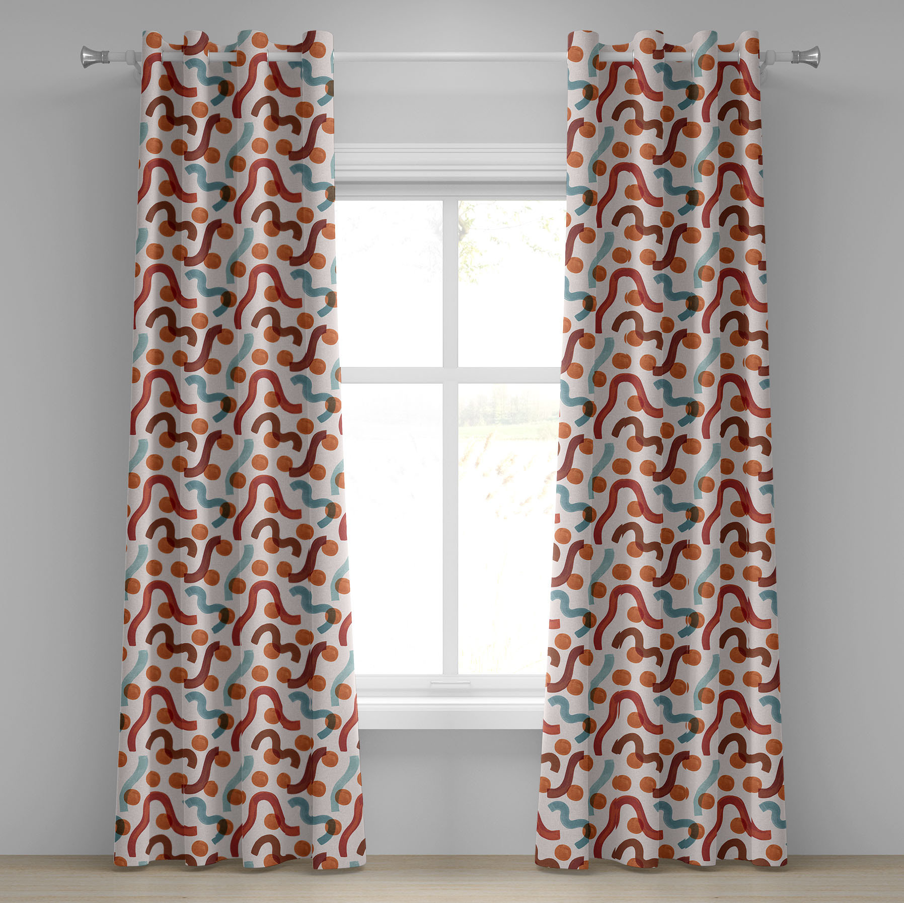 Latitude Run® Abstract Grommet Curtain Wavy Stripes Circles Motif ...
