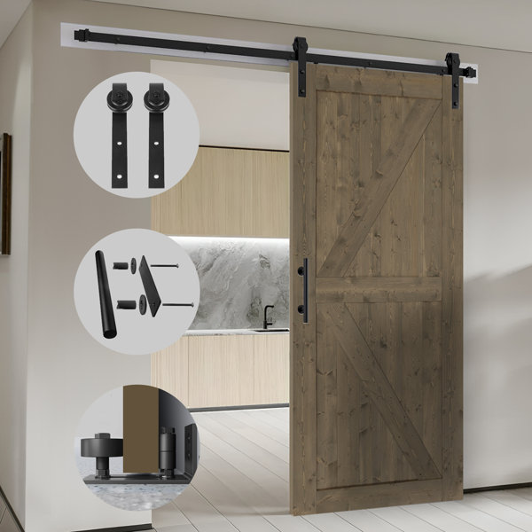 S&Z TOPHAND British Brace Knotty Barn Door with Sliding Door Hardware ...