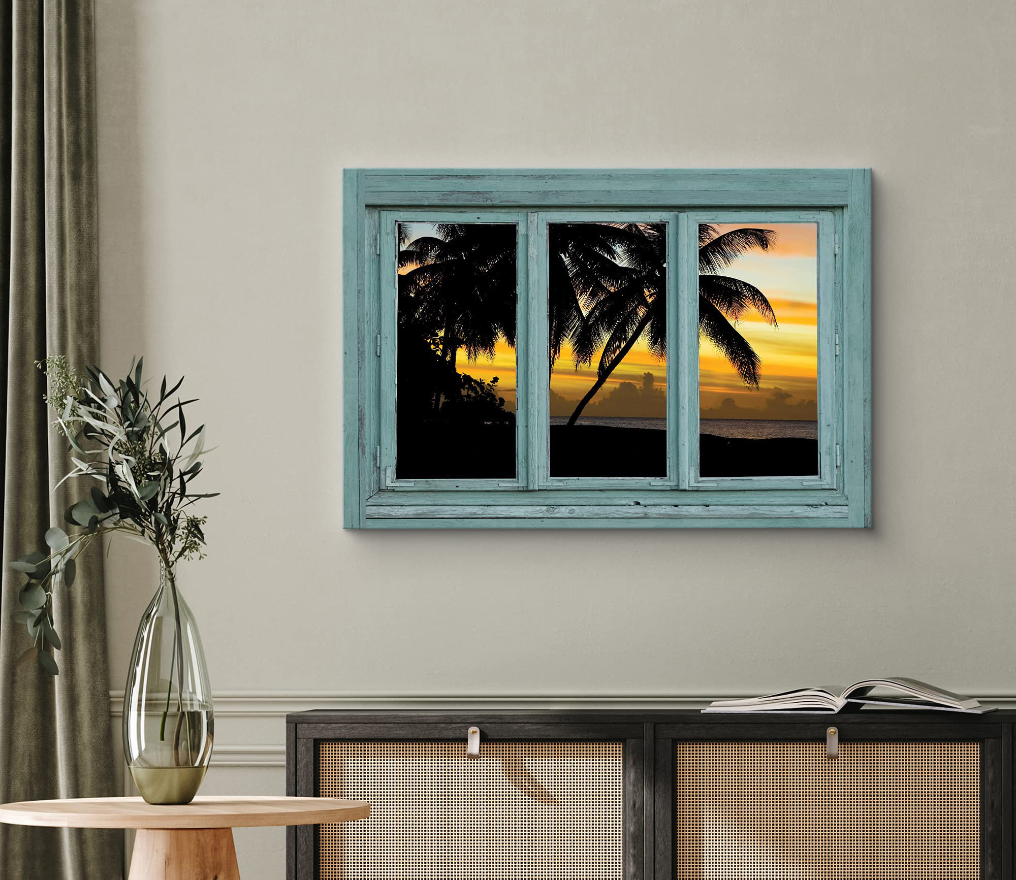 IDEA4WALL Window Scene " Window View Of Sunset Palm Tree Beach ...