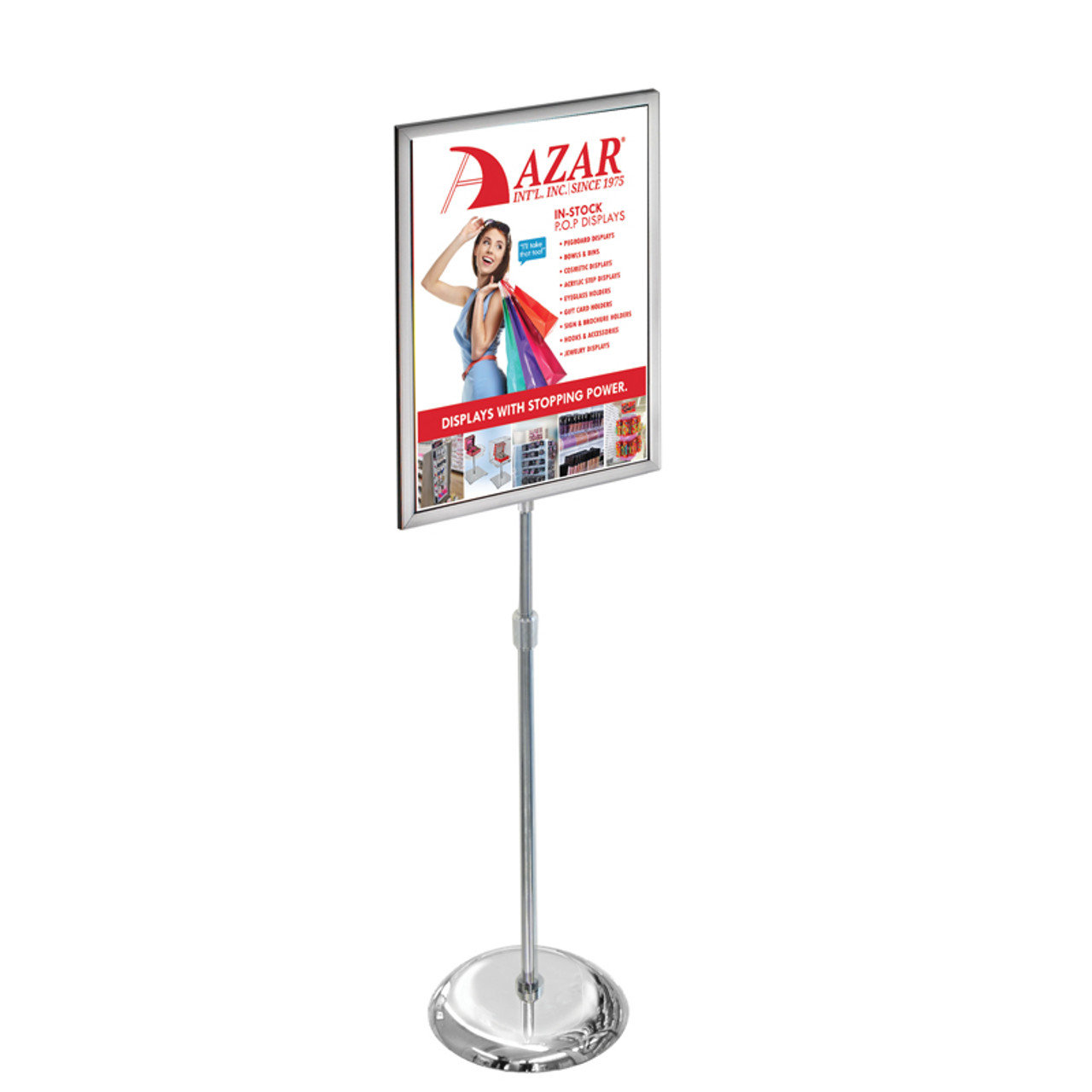 Azar Displays 22"W x 28"H Two-Sided Slide-In Floor Stand on Chrome Base ...