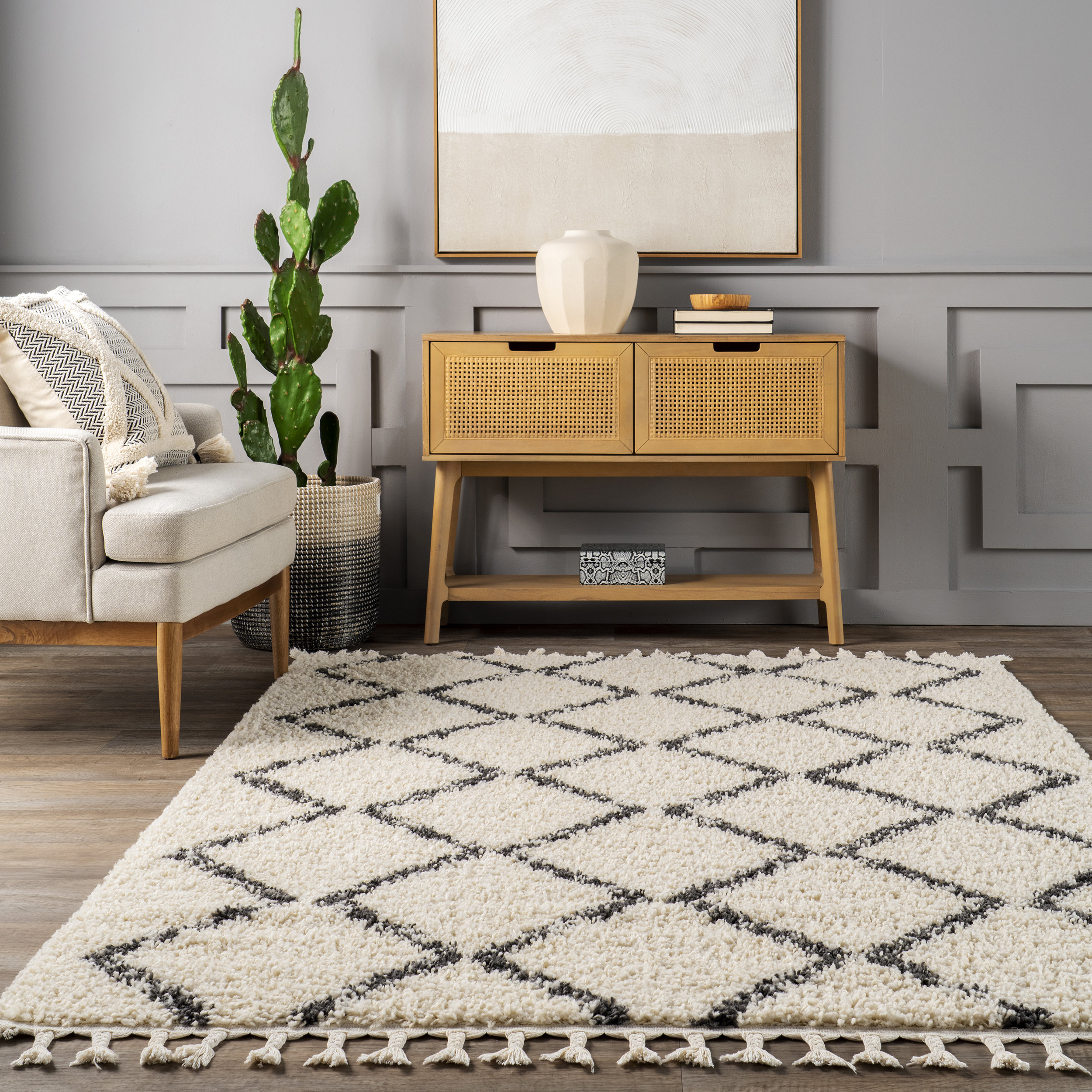 Union Rustic Laudalino Geometric Beige/Black Area Rug & Reviews | Wayfair
