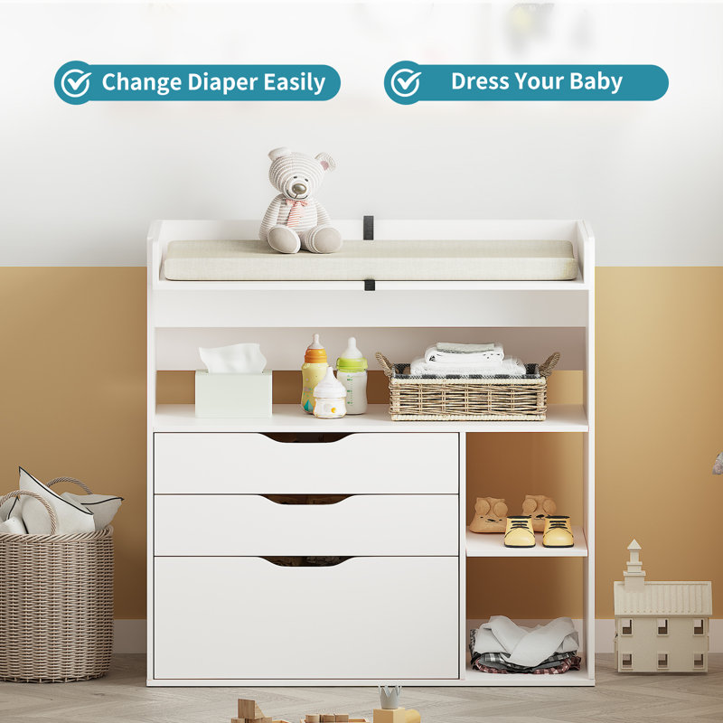 Ebern Designs Saunti Baby Changing Table Dresser，a Wood Diaper Changing ...