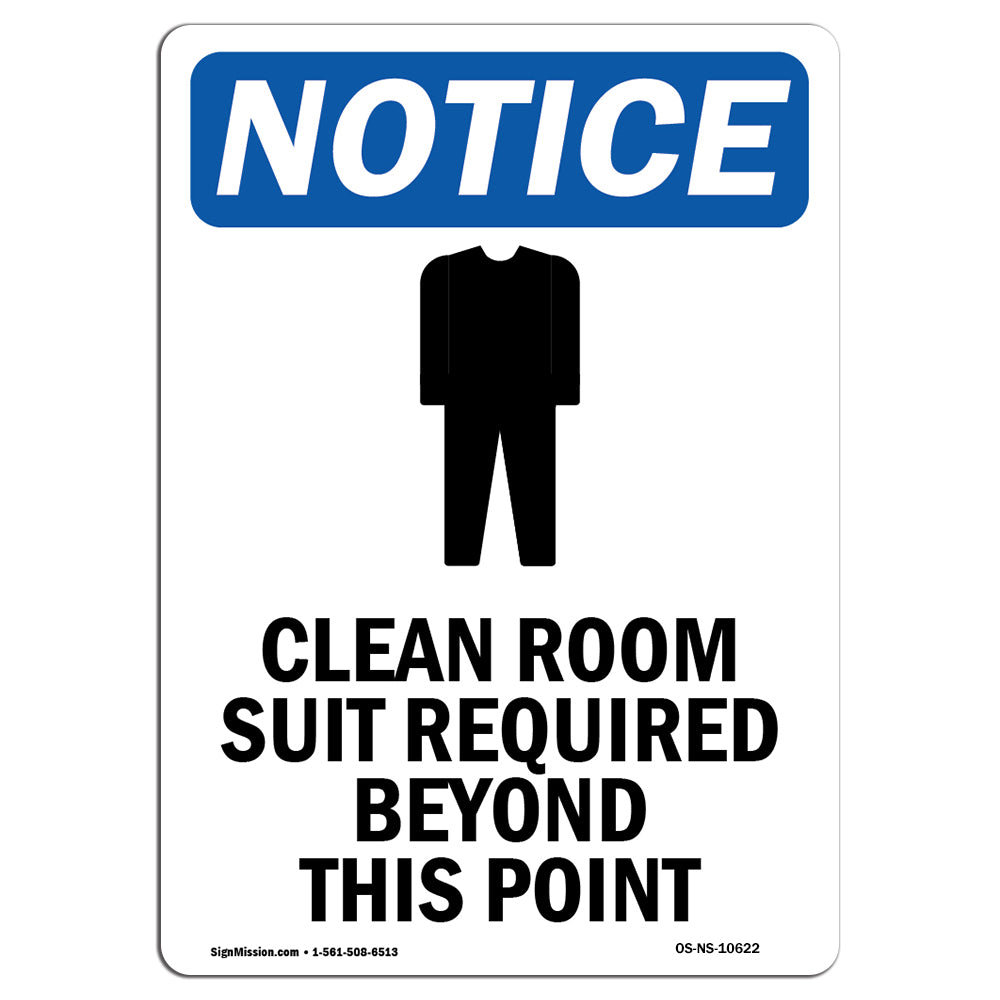 SignMission Osha Notice - Clean Room Suit Required Sign with Symbol ...