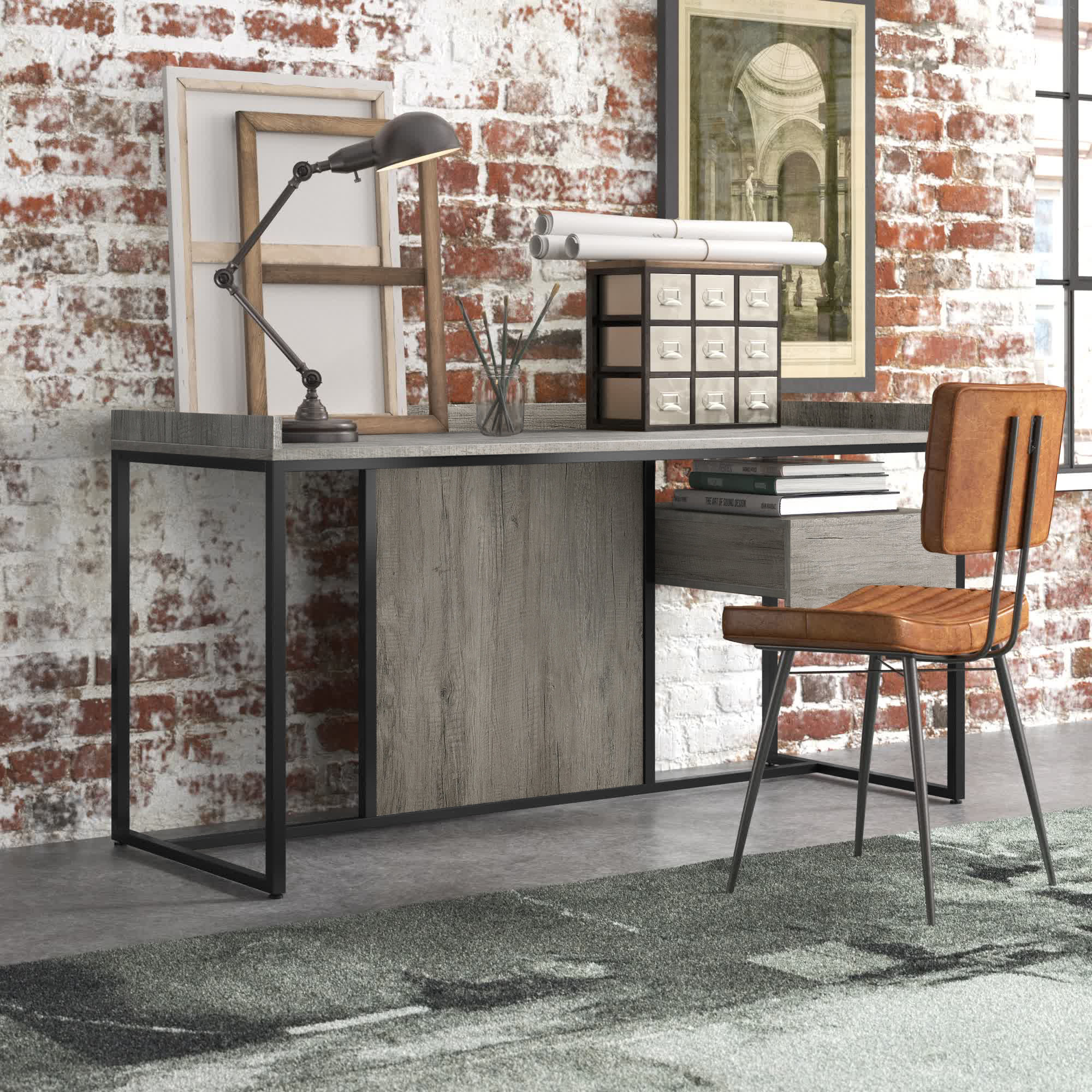 Steelside™ Lochlan Desk with Built in Outlets | Wayfair