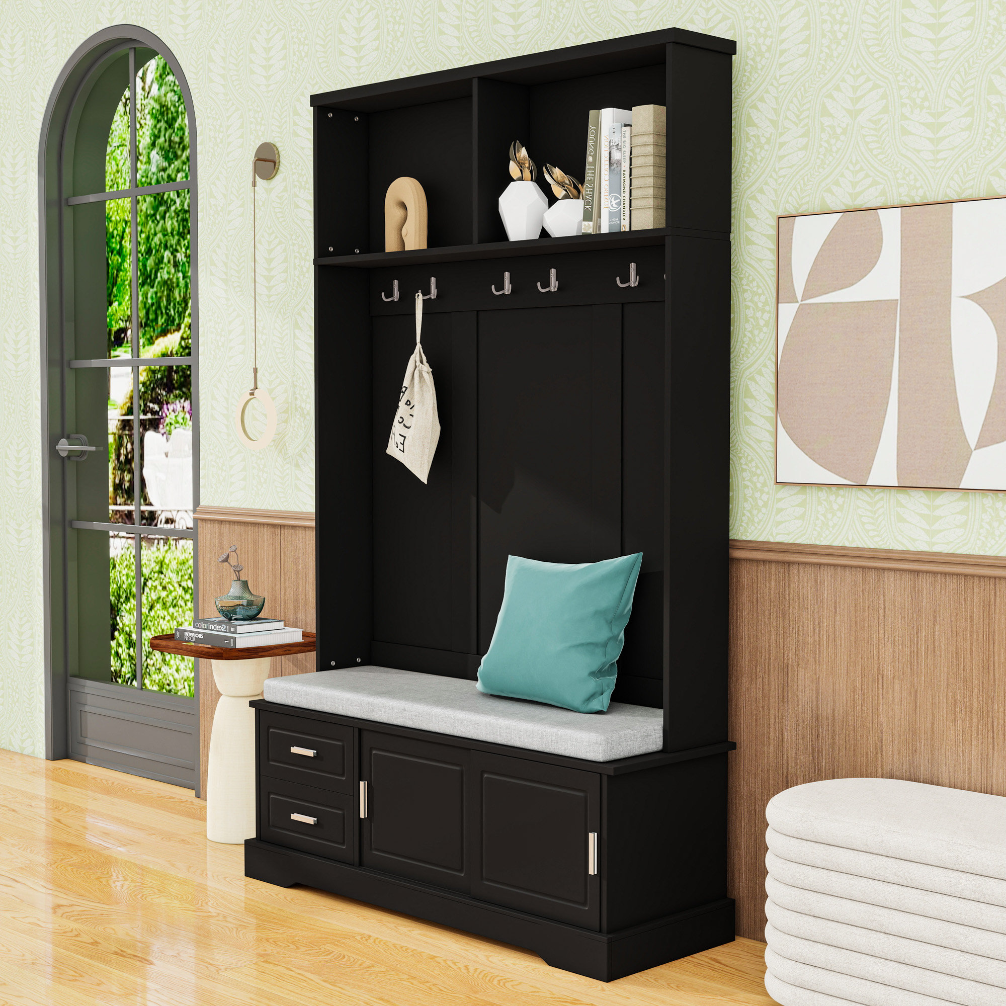 Latitude Run® Multifunctional Hall Tree with Cushioned Bench, Sliding ...