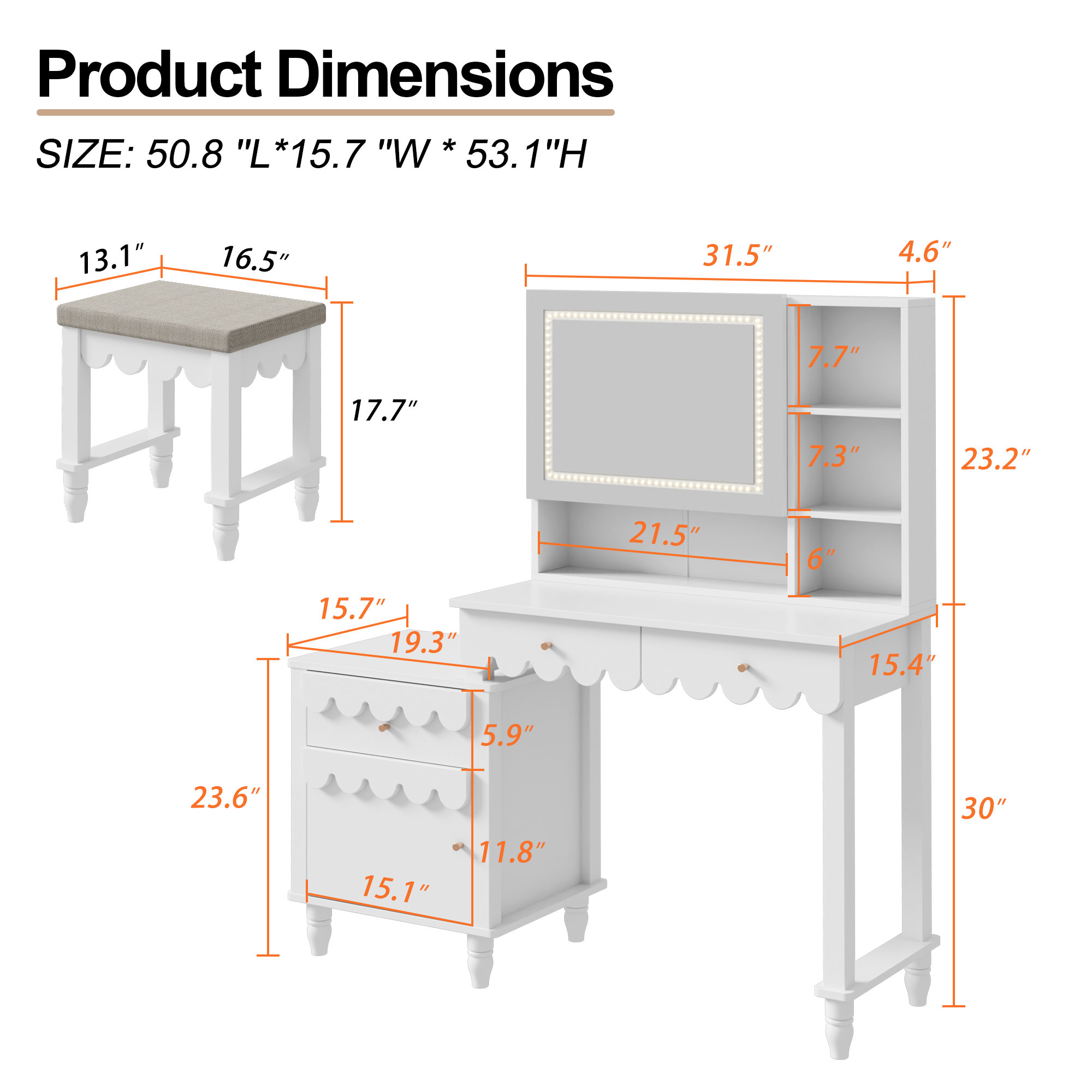 Charlton Home® Dorlan 50'' Wide With Flower Shape Vanity With Stools ...