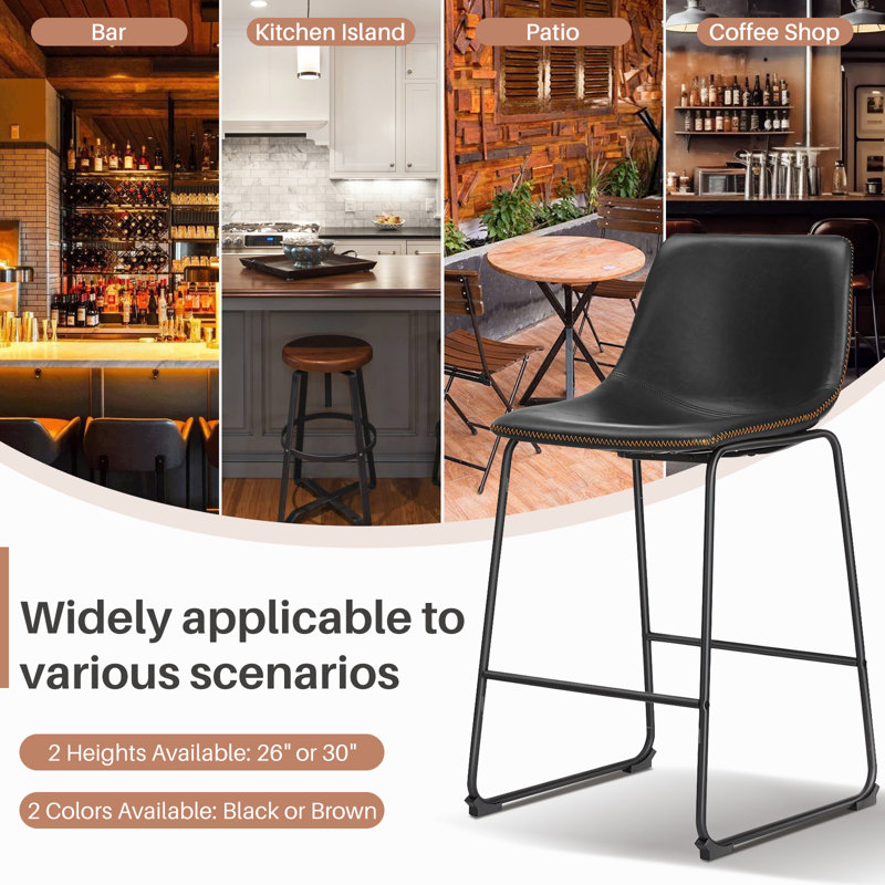 17 Stories Counter Height Barstools With Leather Back, Matel Bar High ...