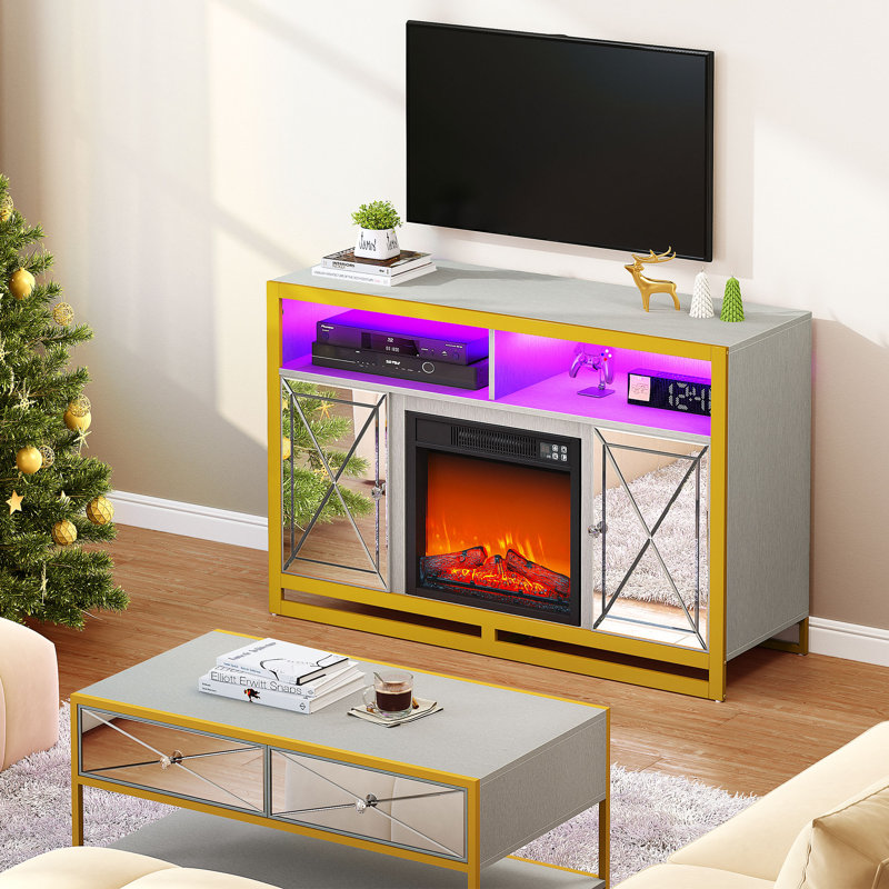 Wrought Studio™ Hadasha 47" LED Media Console Mirrored TV Stand with ...