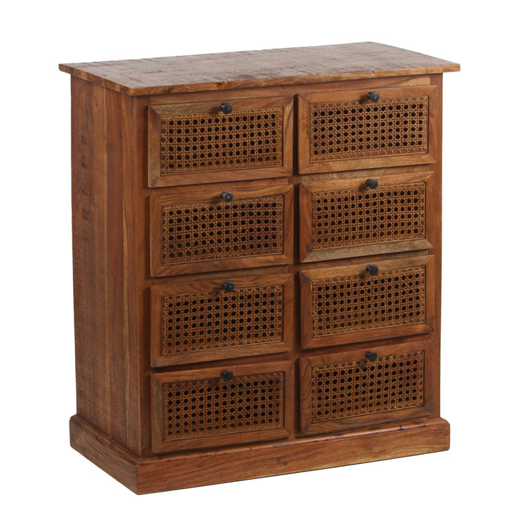 Dovecove Yamasaki 30 Inch Wide Dresser, 8 Drawers, Black Knobs, Rattan ...