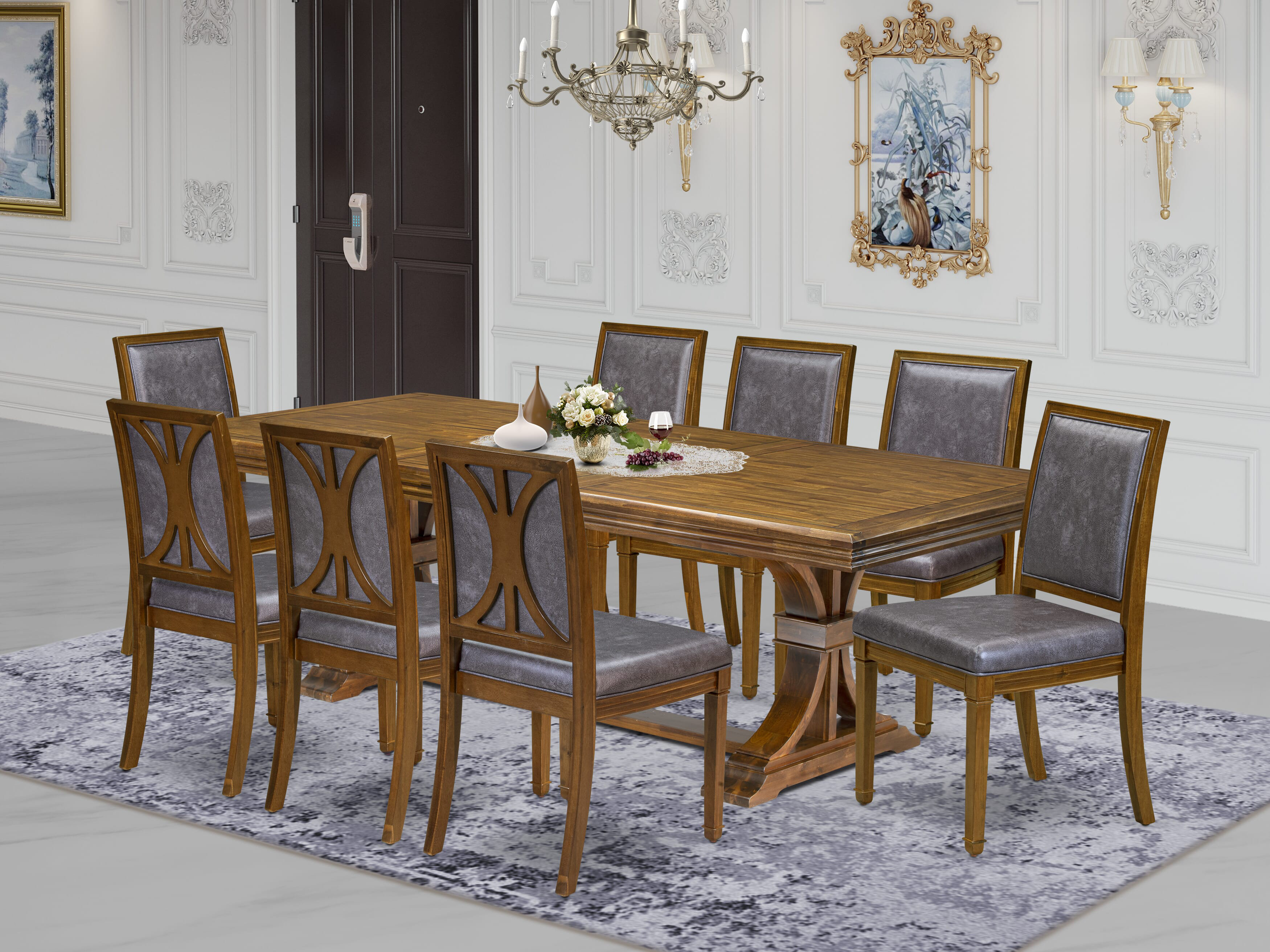 Red Barrel Studio® 9-piece Dining Table Set includes a Modern Dining ...