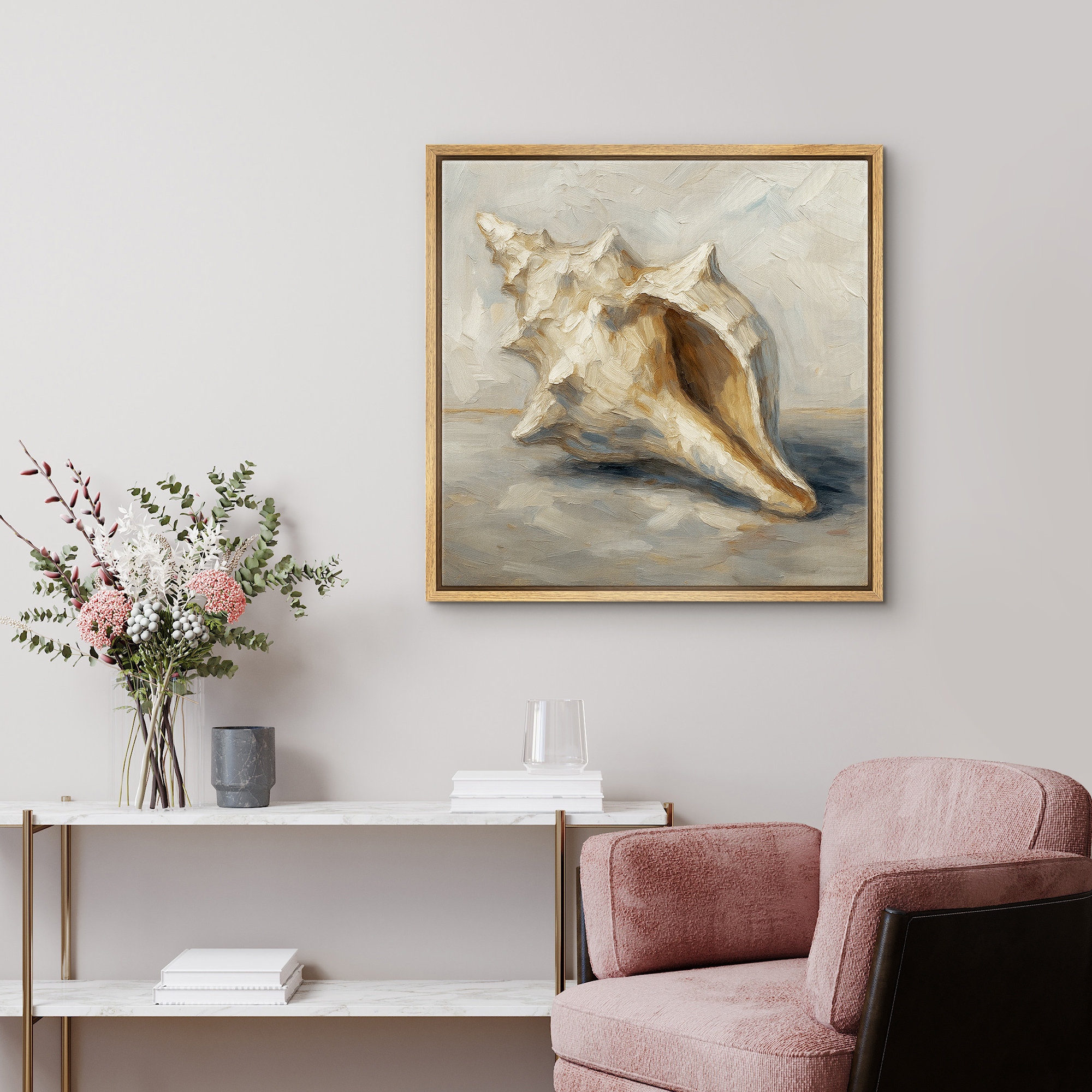wall26 Conch Shell Coastal Wall Art - Neutral Beach-Themed Canvas ...