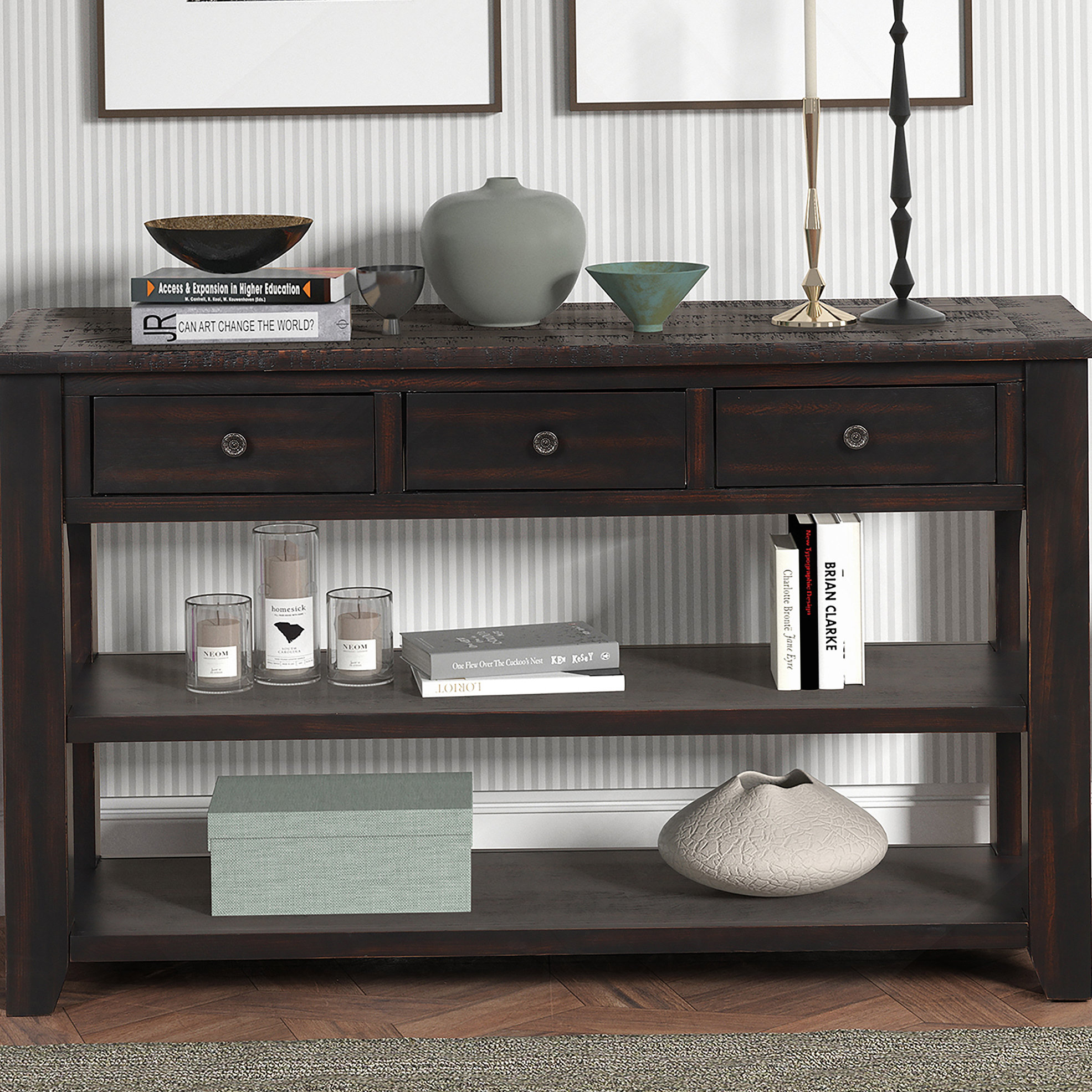 Latitude Run® 48'' Solid Pine Wood Top Console Table, Modern Entryway ...