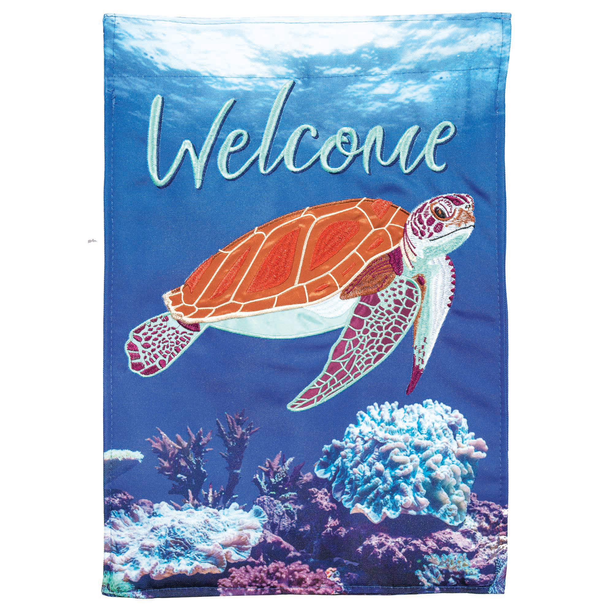 Bayou Breeze Flag Double Applique Welcome Sea Turtle Ply/Prt Garden ...