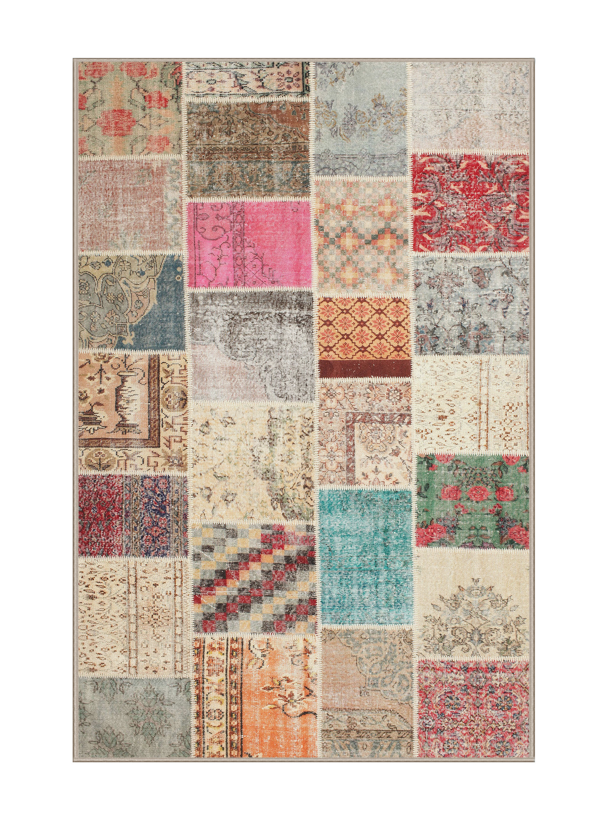 Bungalow Rose Patchwork Blue/Gray/Pink Area Rug | Wayfair
