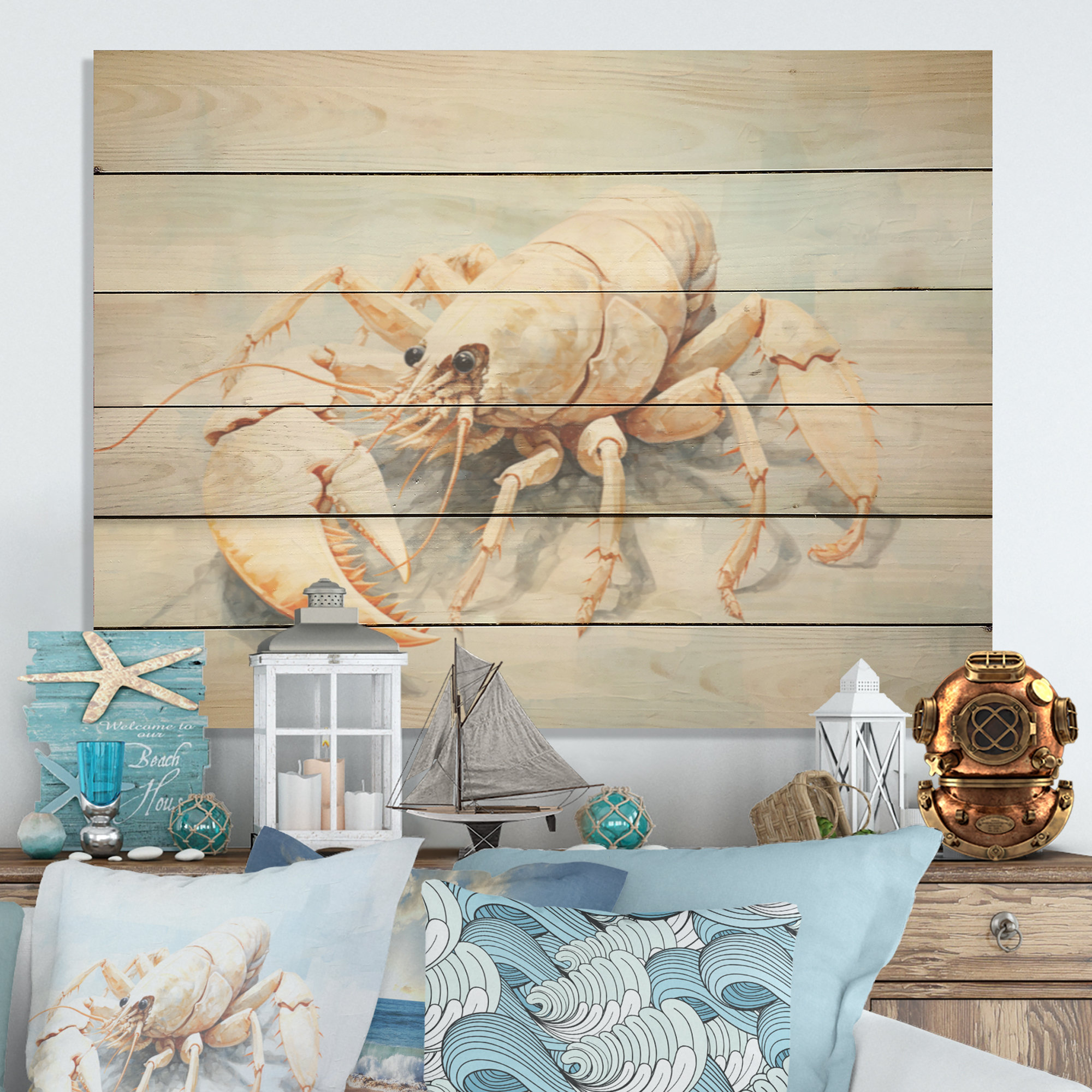 Beachcrest Home Minimalism Crayfish Impression I - Crayfish Wood Wall ...