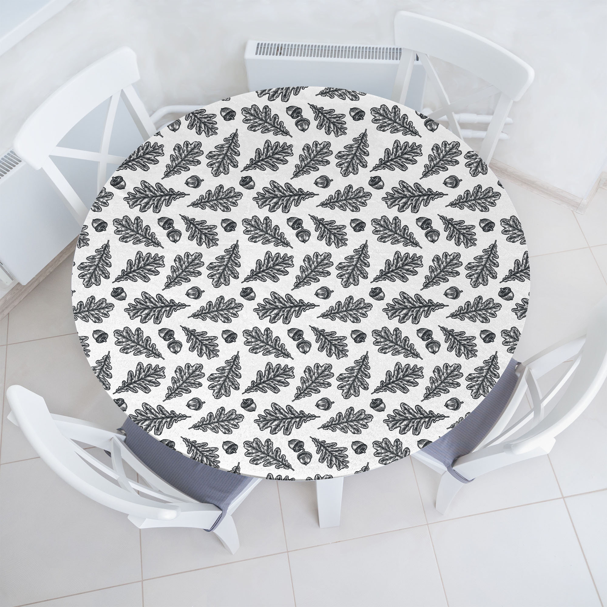 Mercer41 Acorn Fitted Round Tablecloth Diameter Charcoal Grey and White ...