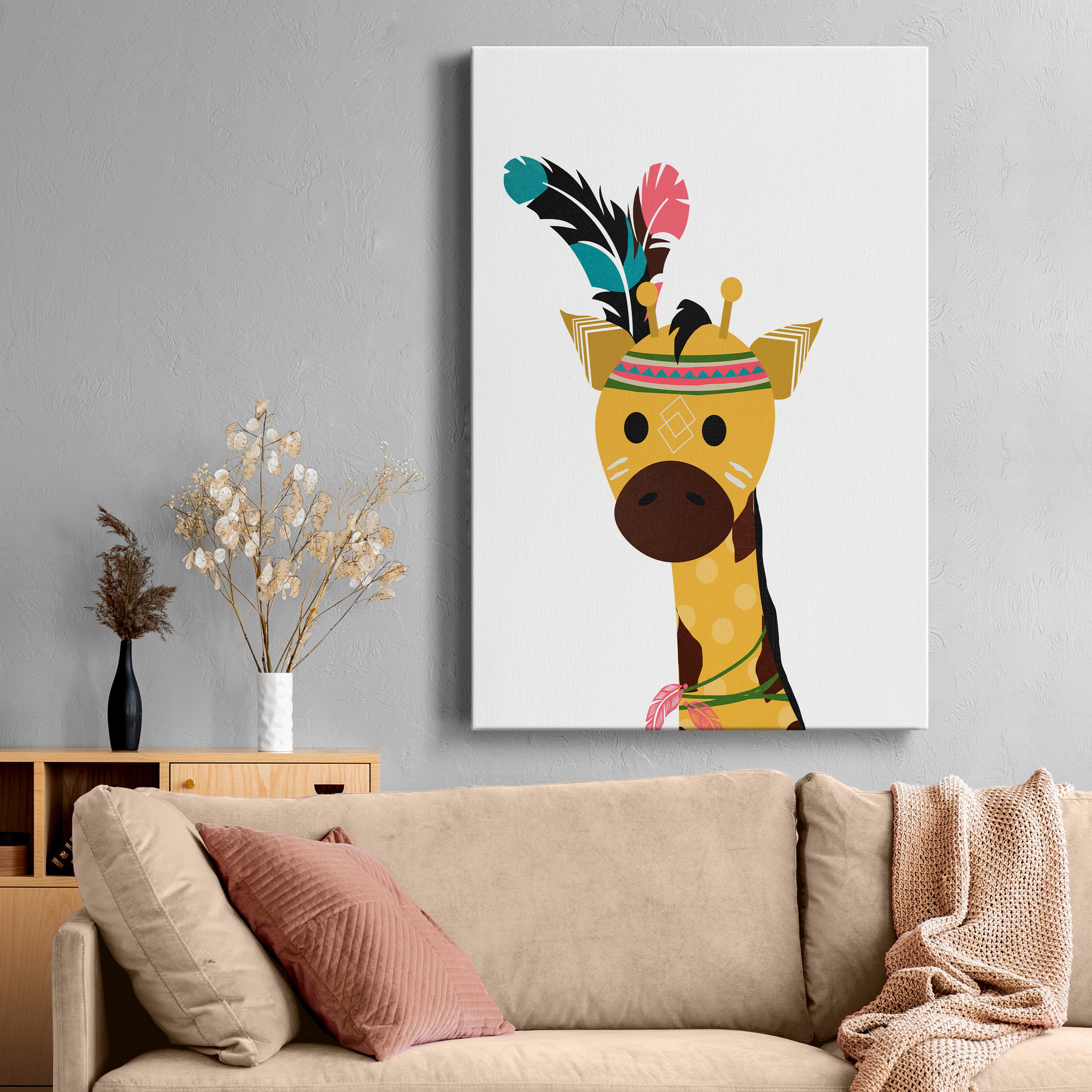 Indigo Safari Boho Giraffe - Wrapped Canvas Graphic Art Print | Wayfair