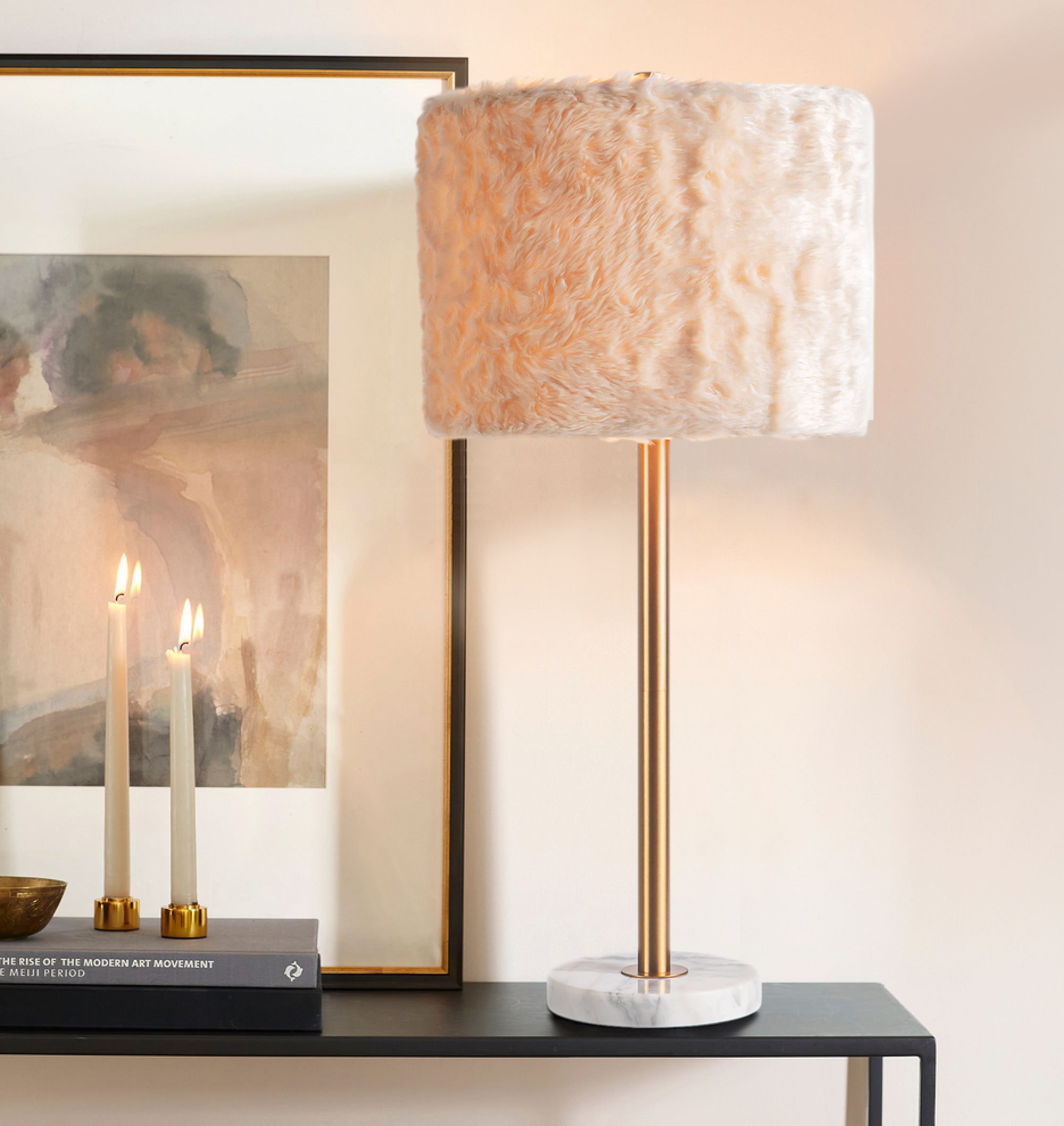 Mercer41 Maudestine 27"H Luxury Marble Table Lamp w/ Faux Fur Shade w ...