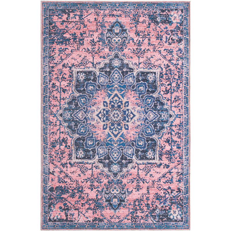 Bungalow Rose Mcelhannon Performance Pink/Navy Rug & Reviews | Wayfair