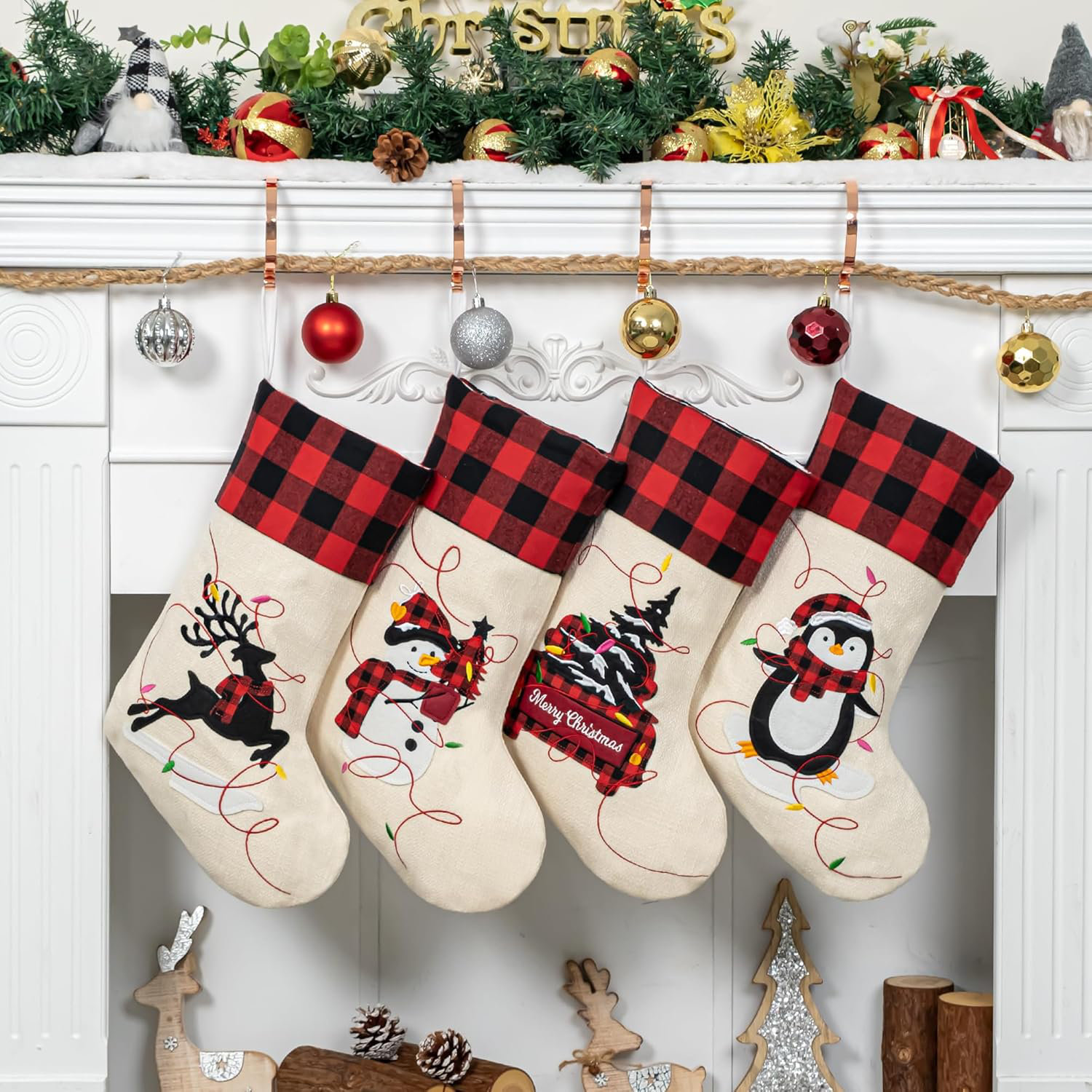 Gotoha Christmas Stockings Set of 4 Large Family Xmas Stocking 20 ...