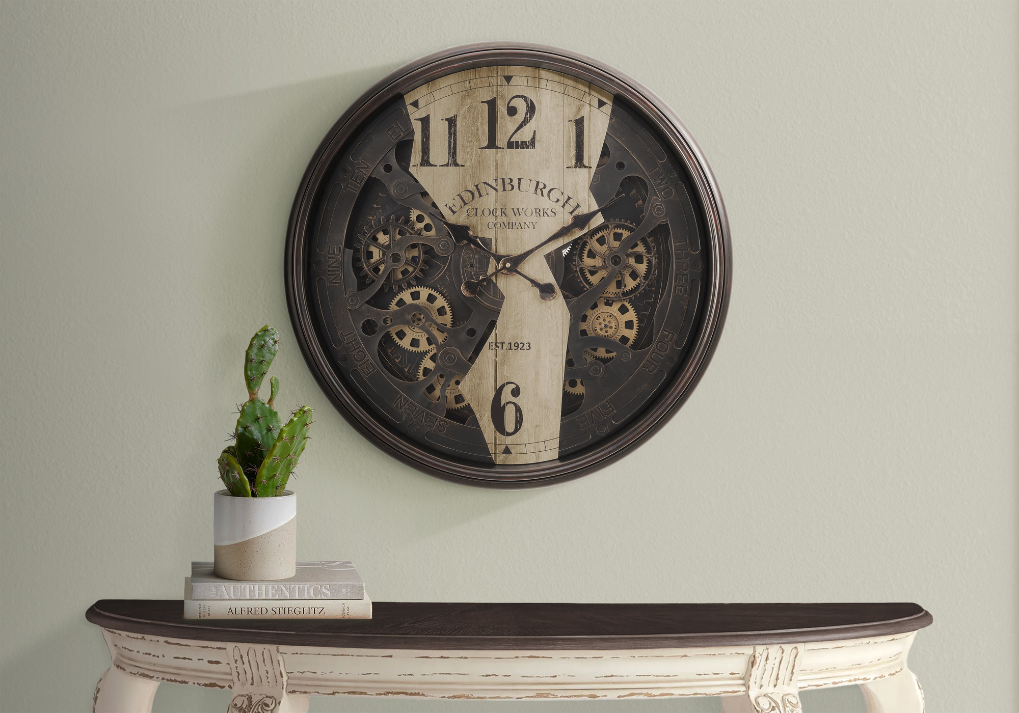 17 Stories Clocks, 30" Round, Wall Clock, Gear Mechanism, Brown ...