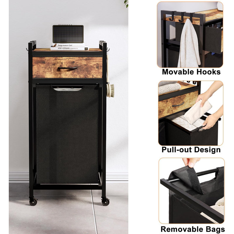 YESCAD Rolling Laundry Basket with Drawer | Wayfair