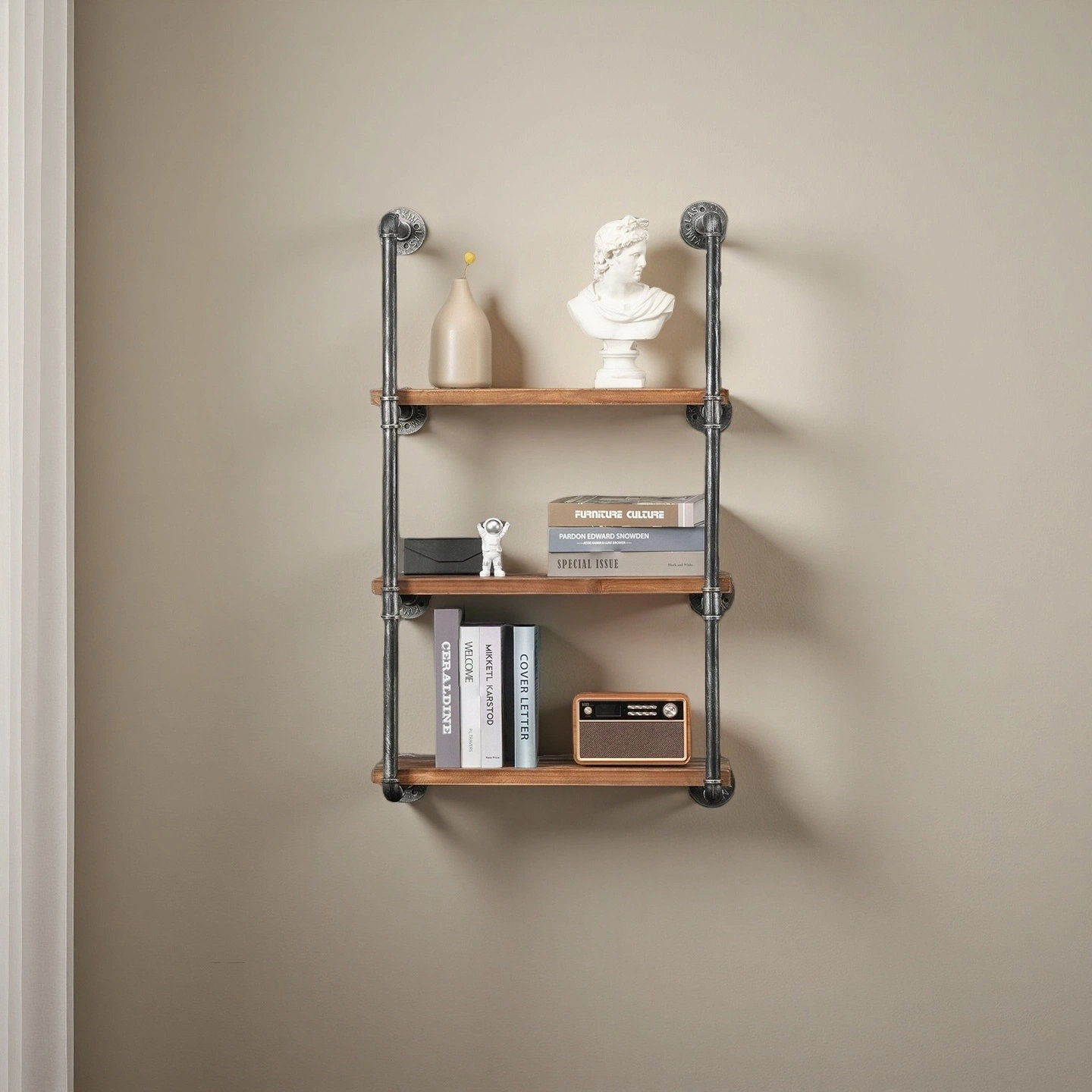Williston Forge Industrial Pipe Shelving Bookshelf Rustic Modern Wood ...