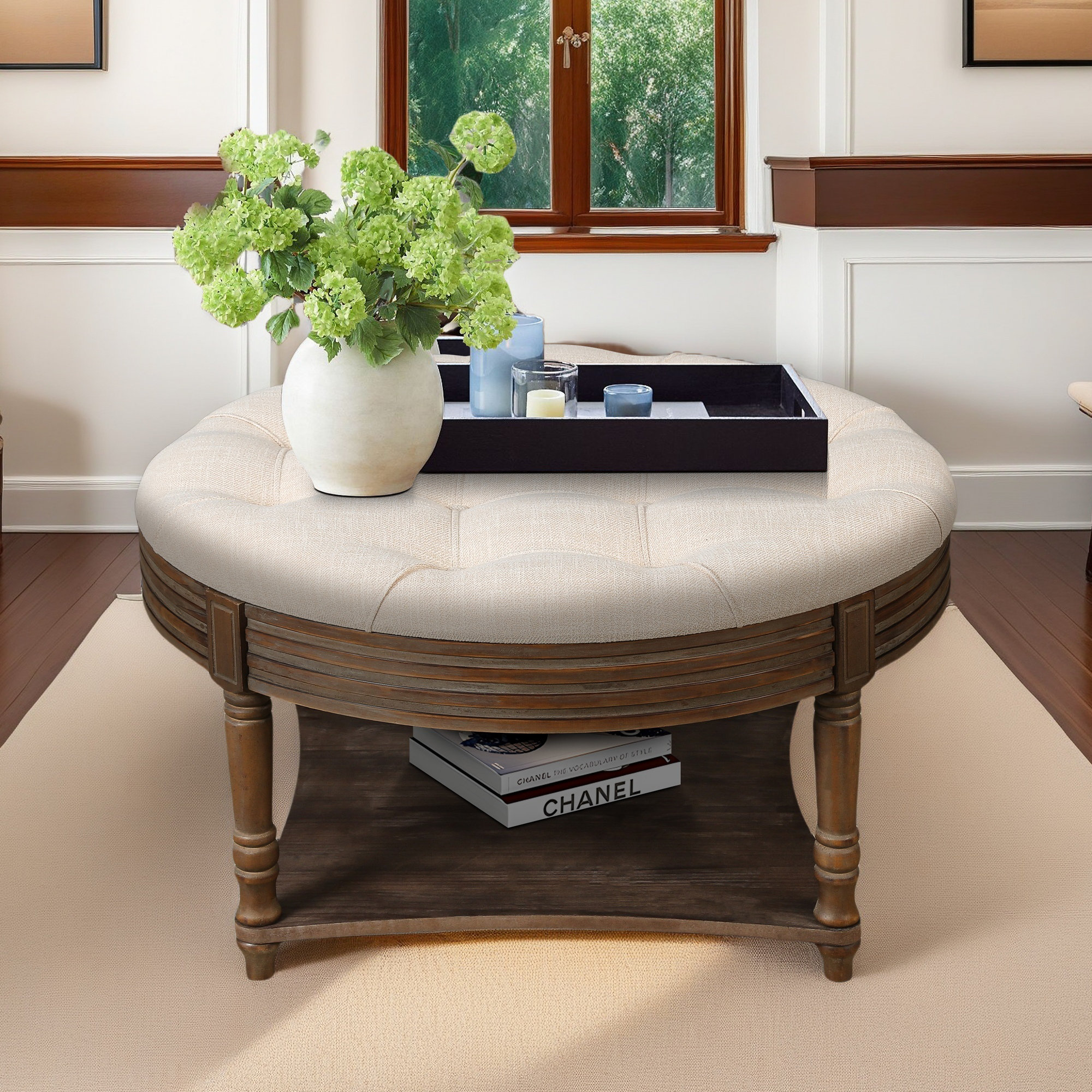 Charlton Home® Large Round Waterproof Ottoman Coffee Table 2 Tier ...