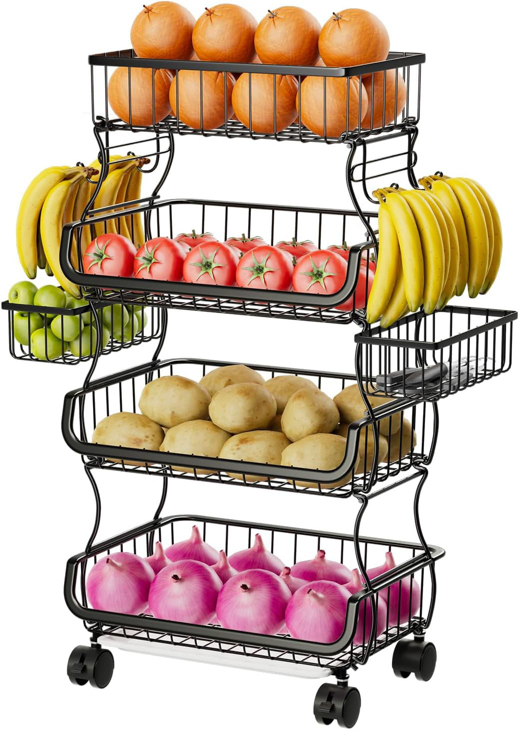 Latitude Run® Simple Trending 4 Tier Rolling Cart, Stackable Fruit ...