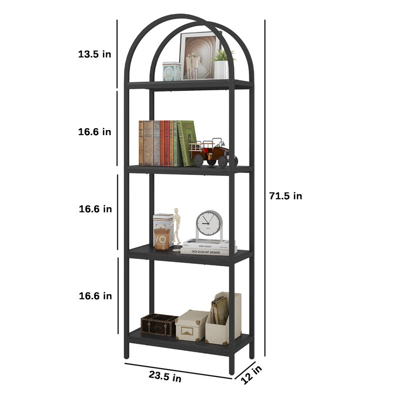 Latitude Run® 4 Tier Arched Bookcase, Tall Industrial Open Book Shelves ...