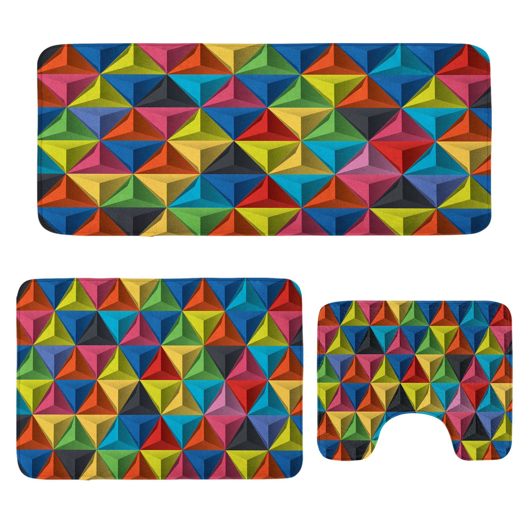 Ivy Bronx Colorful Bathroom Rug Set 3 Pieces U-Shape & Rectangle Mats ...