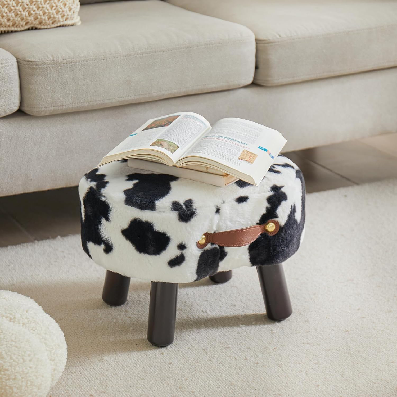 Mercer41 Small Footstool With Handle, Velvet Ottoman Foot Rest With ...