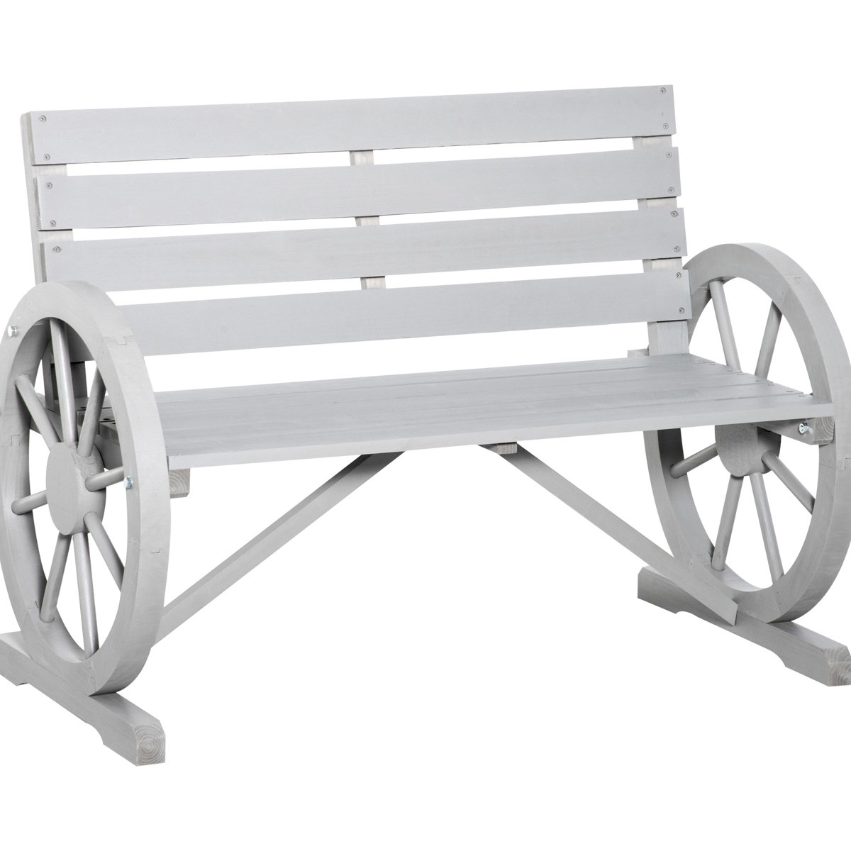 Latitude Run® Rustic Gray Outdoor Seat Bench - 41" Wooden Wagon Wheel ...
