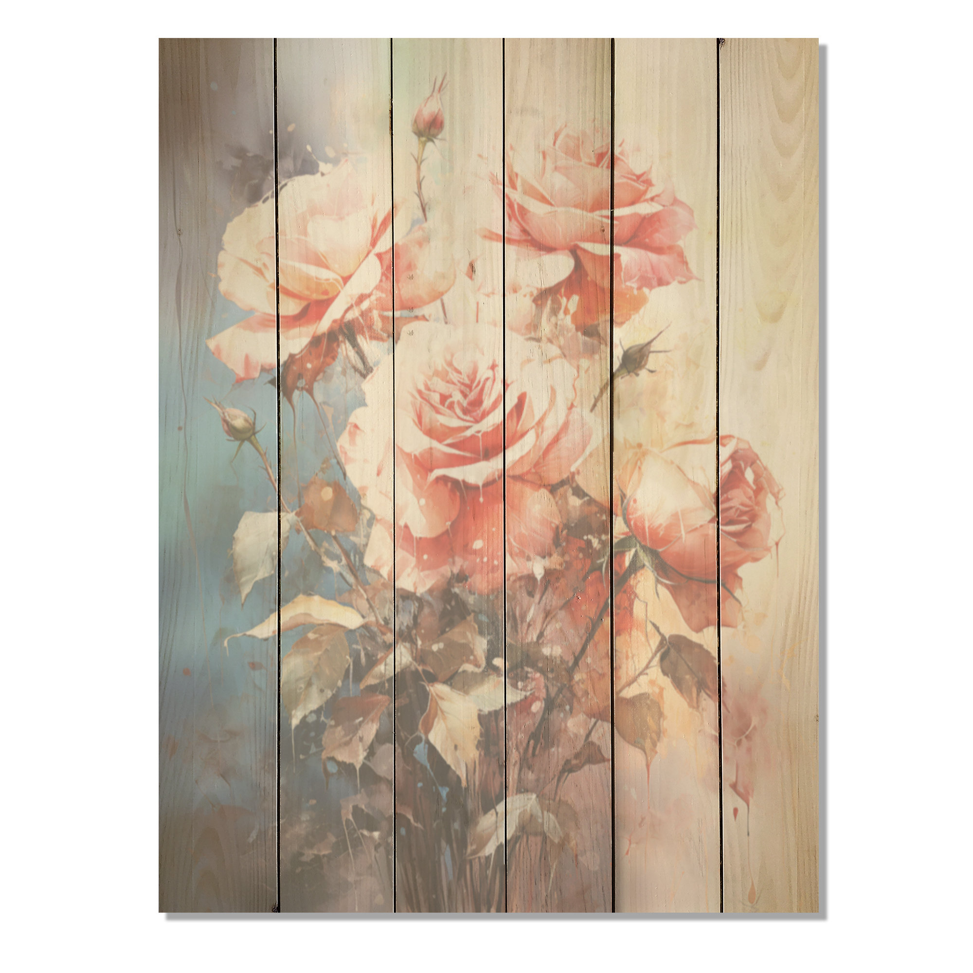 Lark Manor™ Harmonous Rose Bouquet - Roses Wood Art On Natural Pine ...