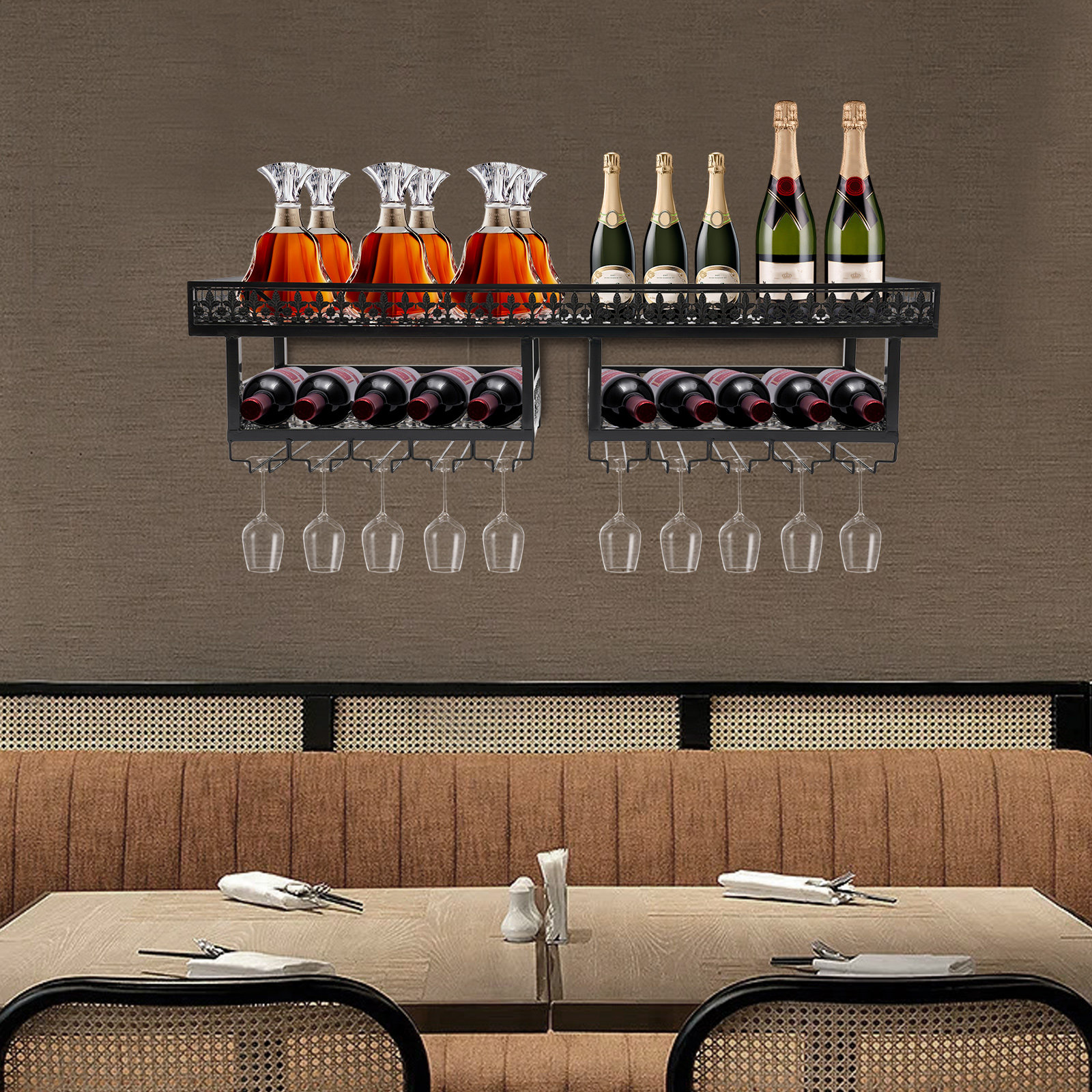 Red Barrel Studio® 2-Layer Industrial Vintage Metal Wall Mounted Wine ...