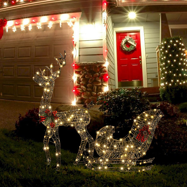 The Holiday Aisle® Reindeer and Sleigh Holiday Lighted Display Set ...