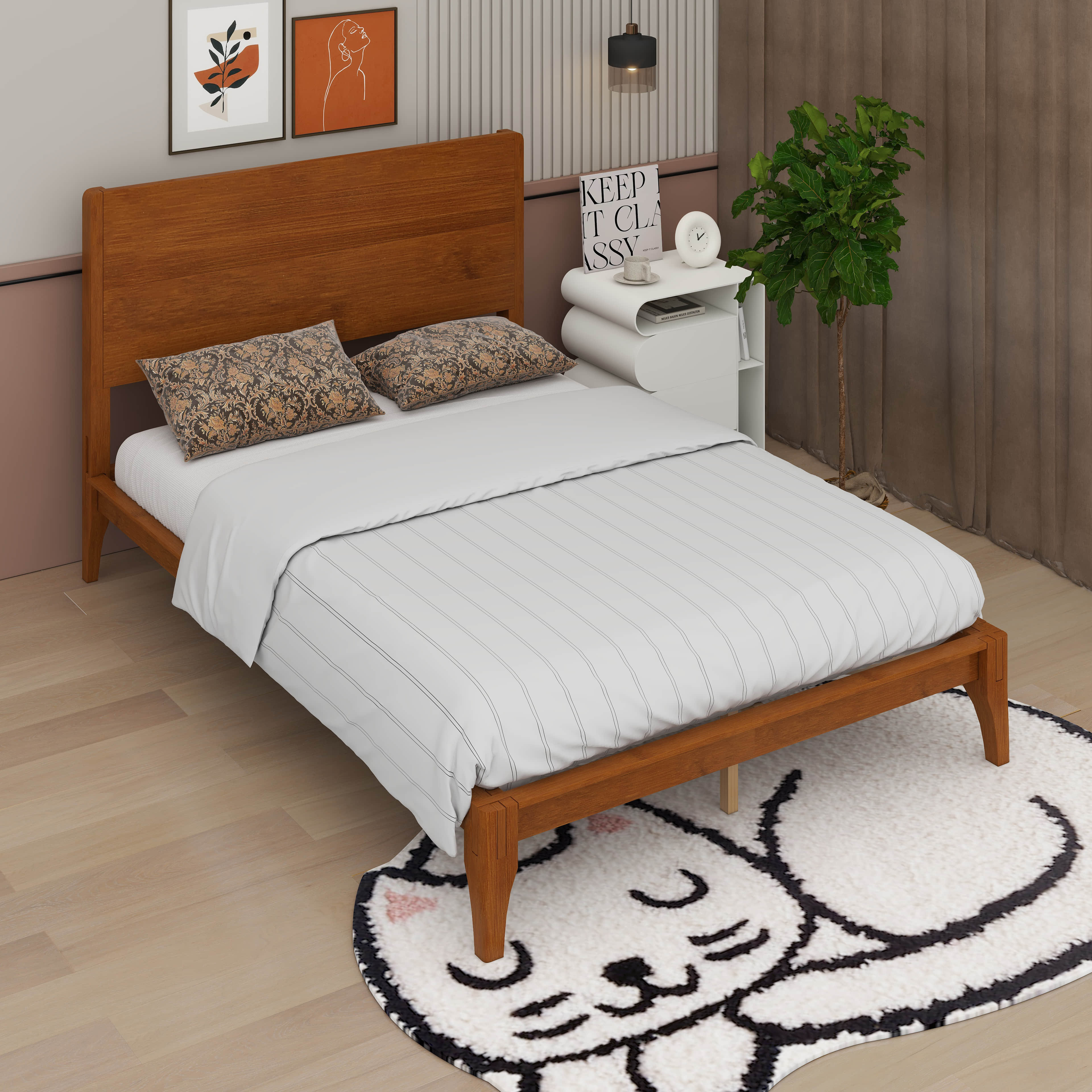Lark Manor Mid-Century King Size Bamboo Bed With Headboard,Classic ...
