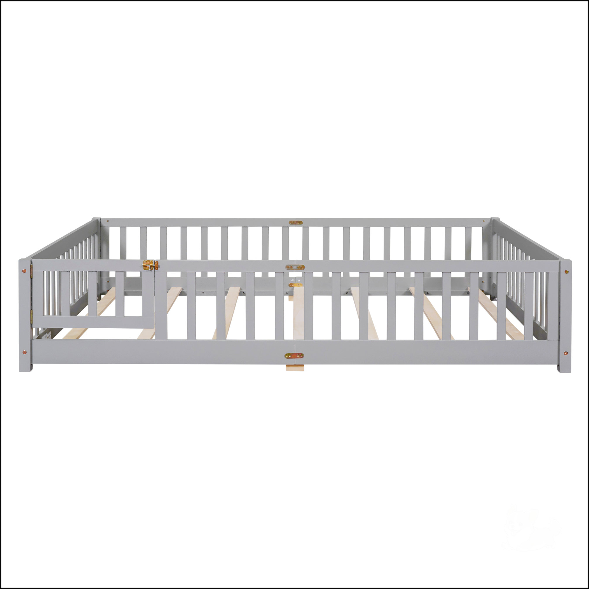 Gracie Oaks Queen Size Floor Platform Bed With Fence Guardrails And ...
