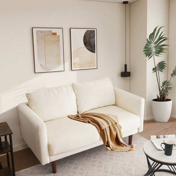 Ebern Designs Knapp 55.5" wide velvet round armrests and thick seat ...