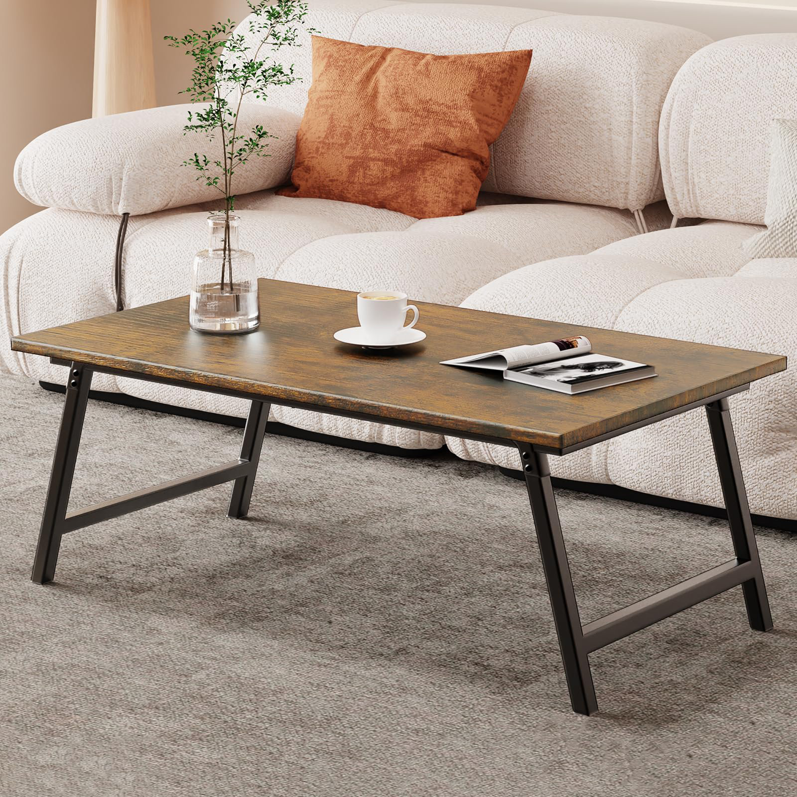 17 Stories Folding Coffee Table, Portable Wood Low Table With Metal ...