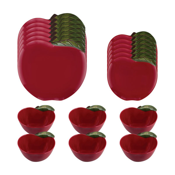 Latitude Run® Apple 18 Piece Melamine Dinnerware Set Plate and Bowl Set ...