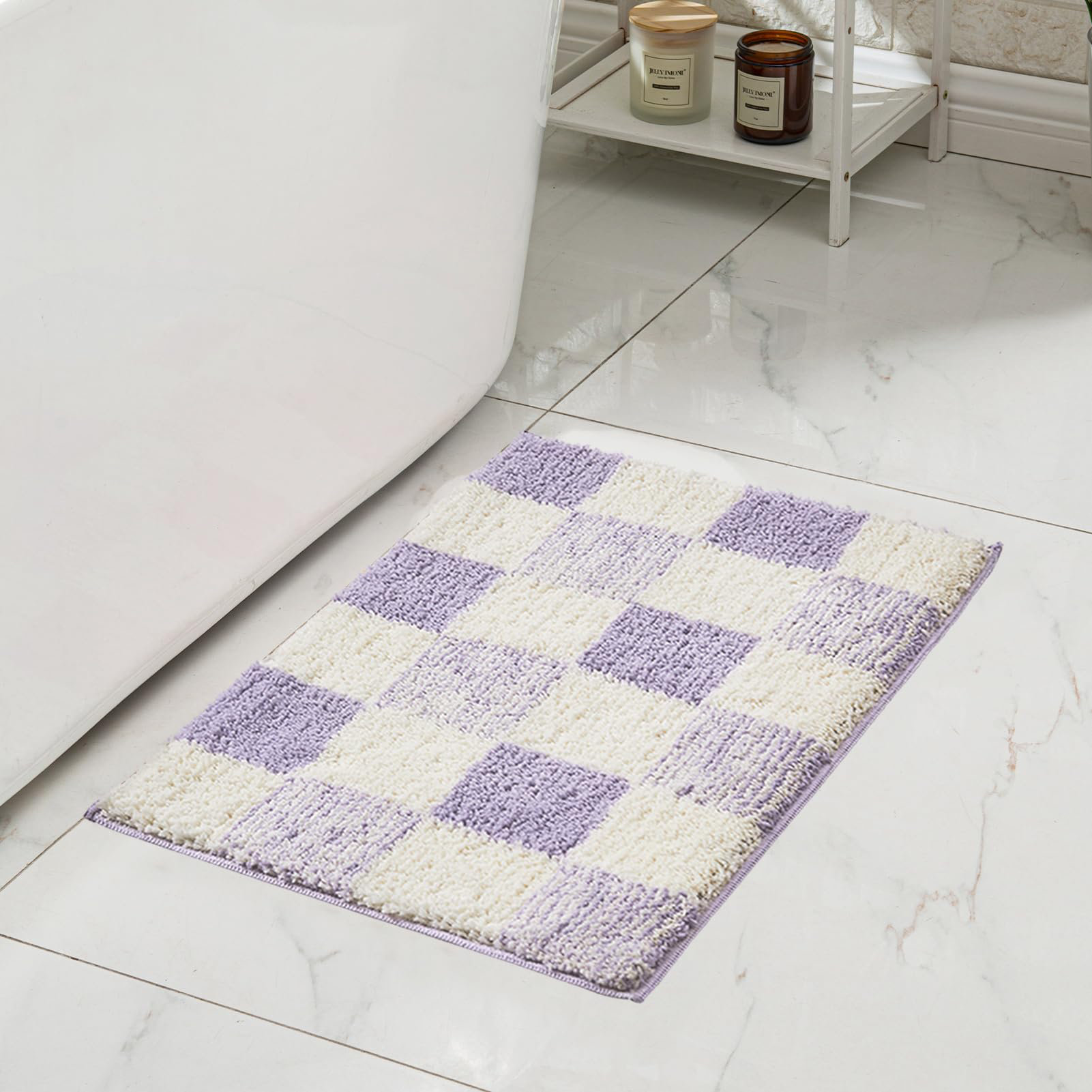 Latitude Run® Checkered Bath Mats For Bathroom Non Slip, Fluffy ...
