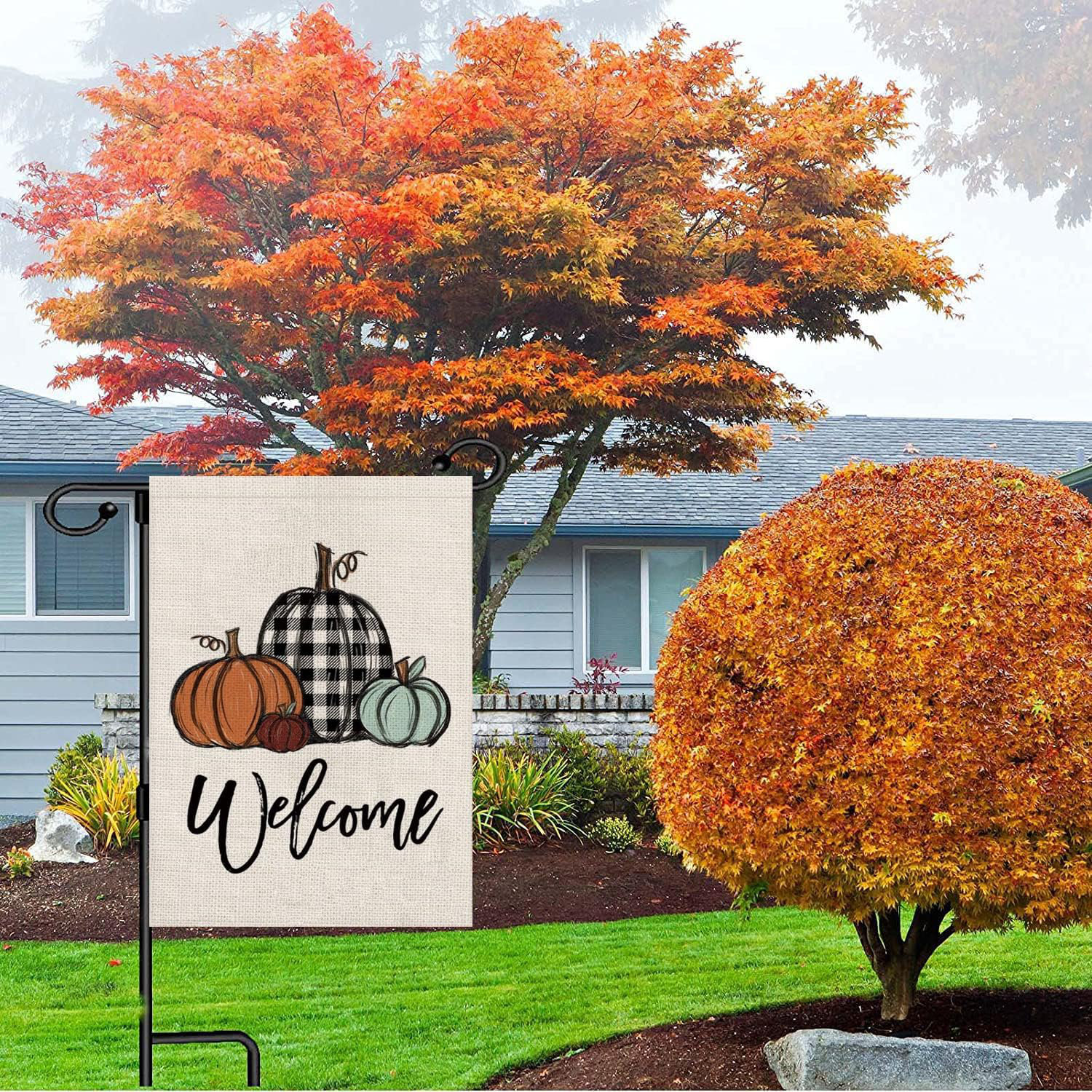 The Holiday Aisle® Fall Welcome Garden Flag Floral Thankgiving Double ...