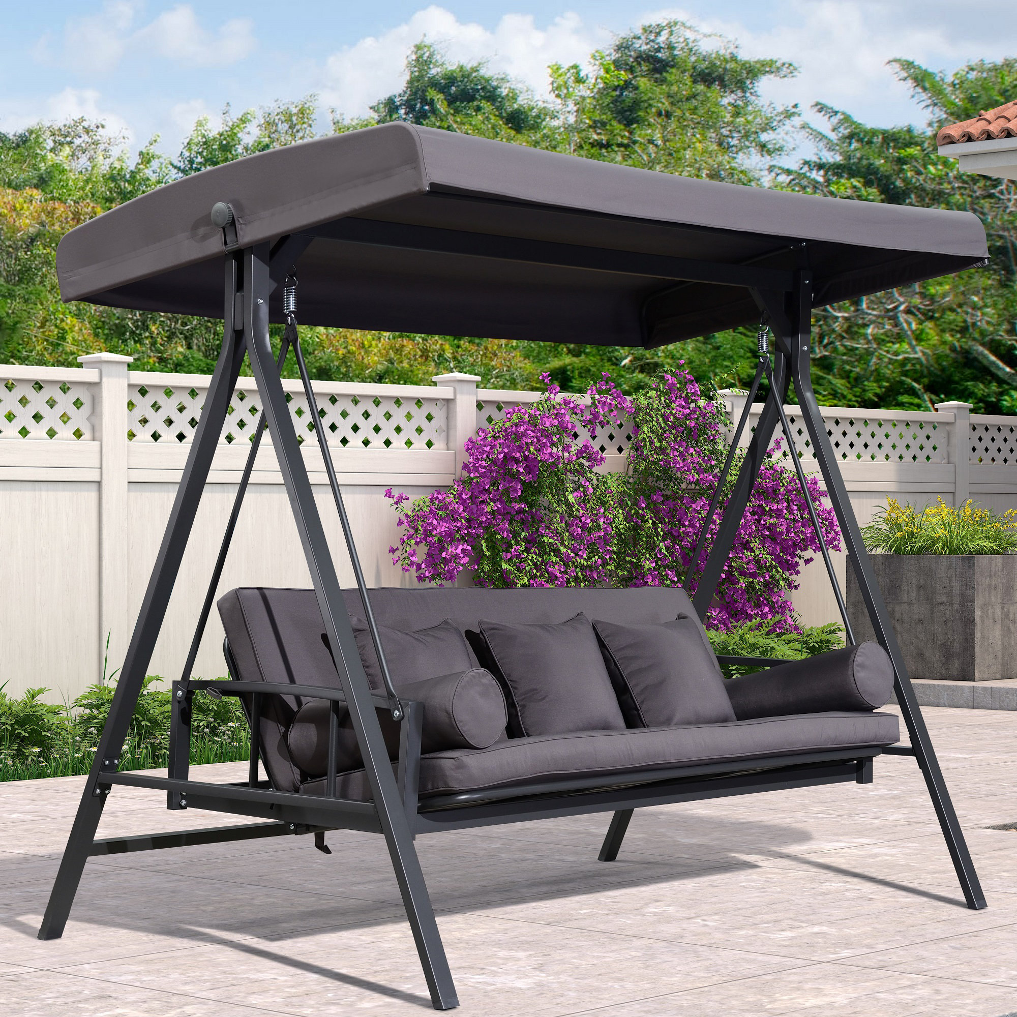 Arlmont & Co. Mirga 3-seat Large Porch Swing Stand with Adjustable ...