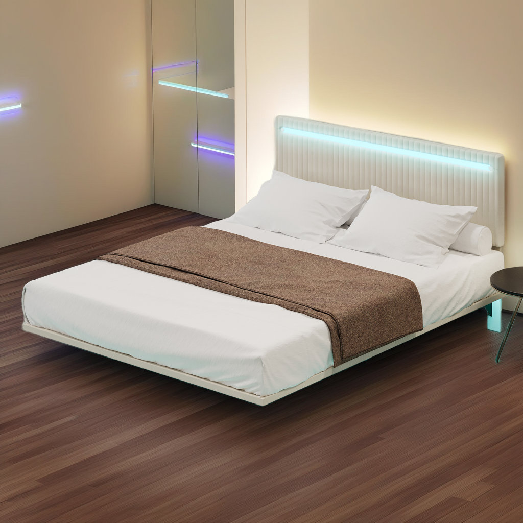 Wrought Studio ?Modern Floating Queen Bed with LED Lights – Velvet ...