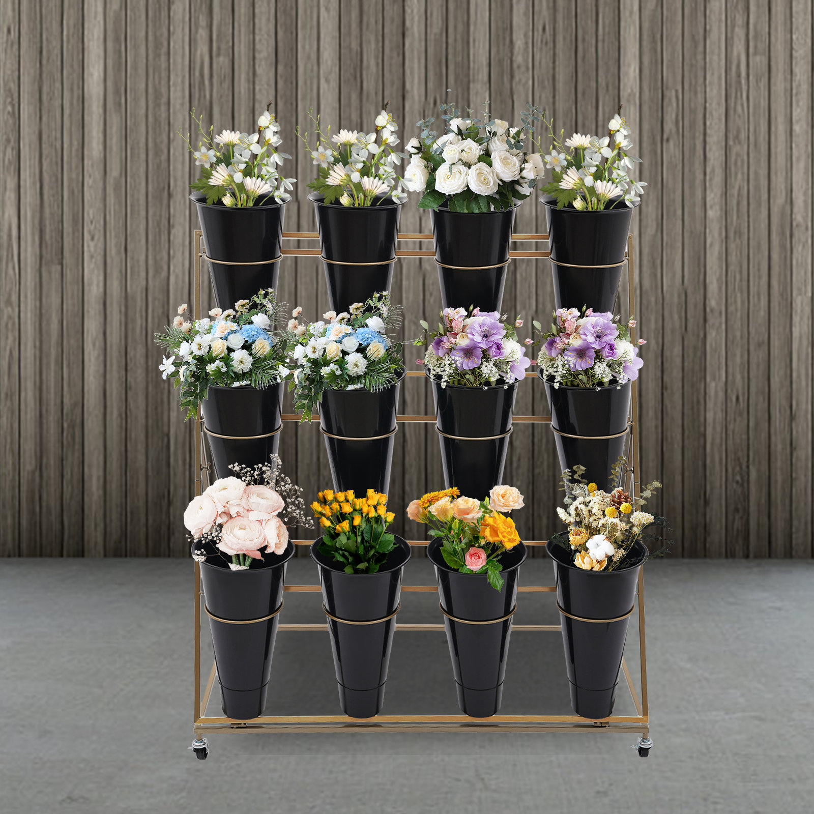 Arlmont & Co. 3-layer Metal Flower Display Stand with Wheels | Wayfair