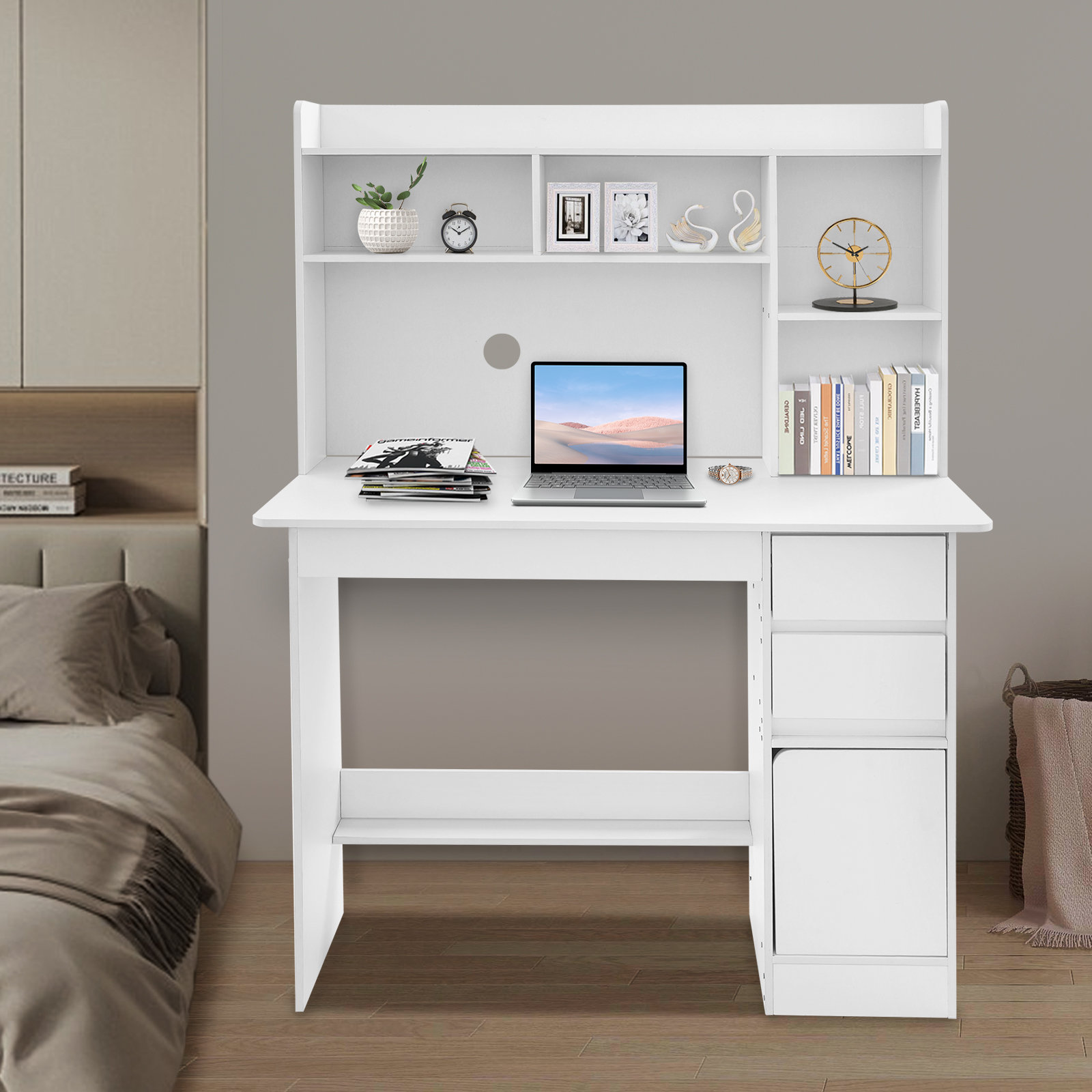 Ebern Designs Modern Writing Desk With Bookshelf(Product Height: 51 ...